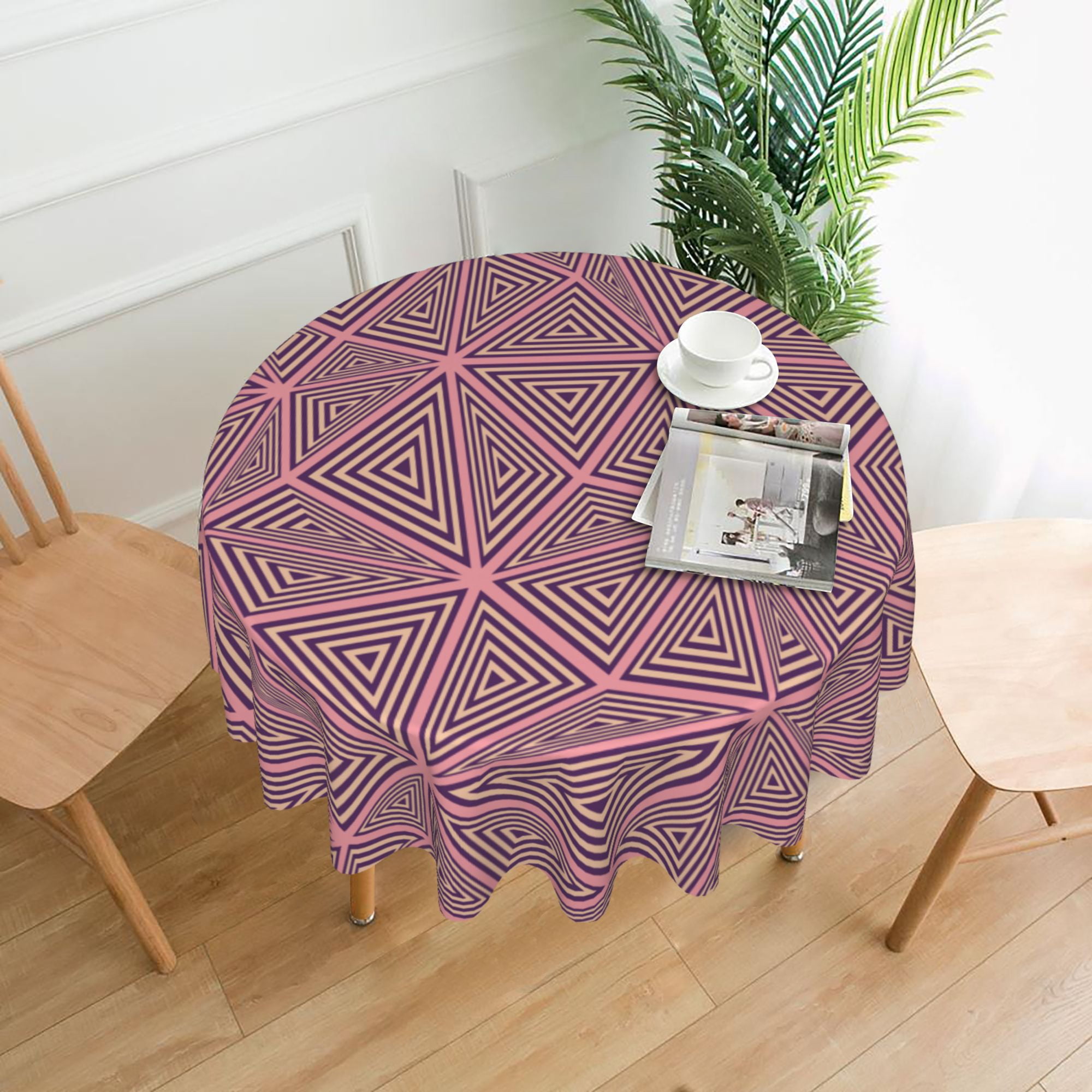 YFYANG 60 inch Round Table Cloth, Reusable Polyester Triangular Mosaic ...