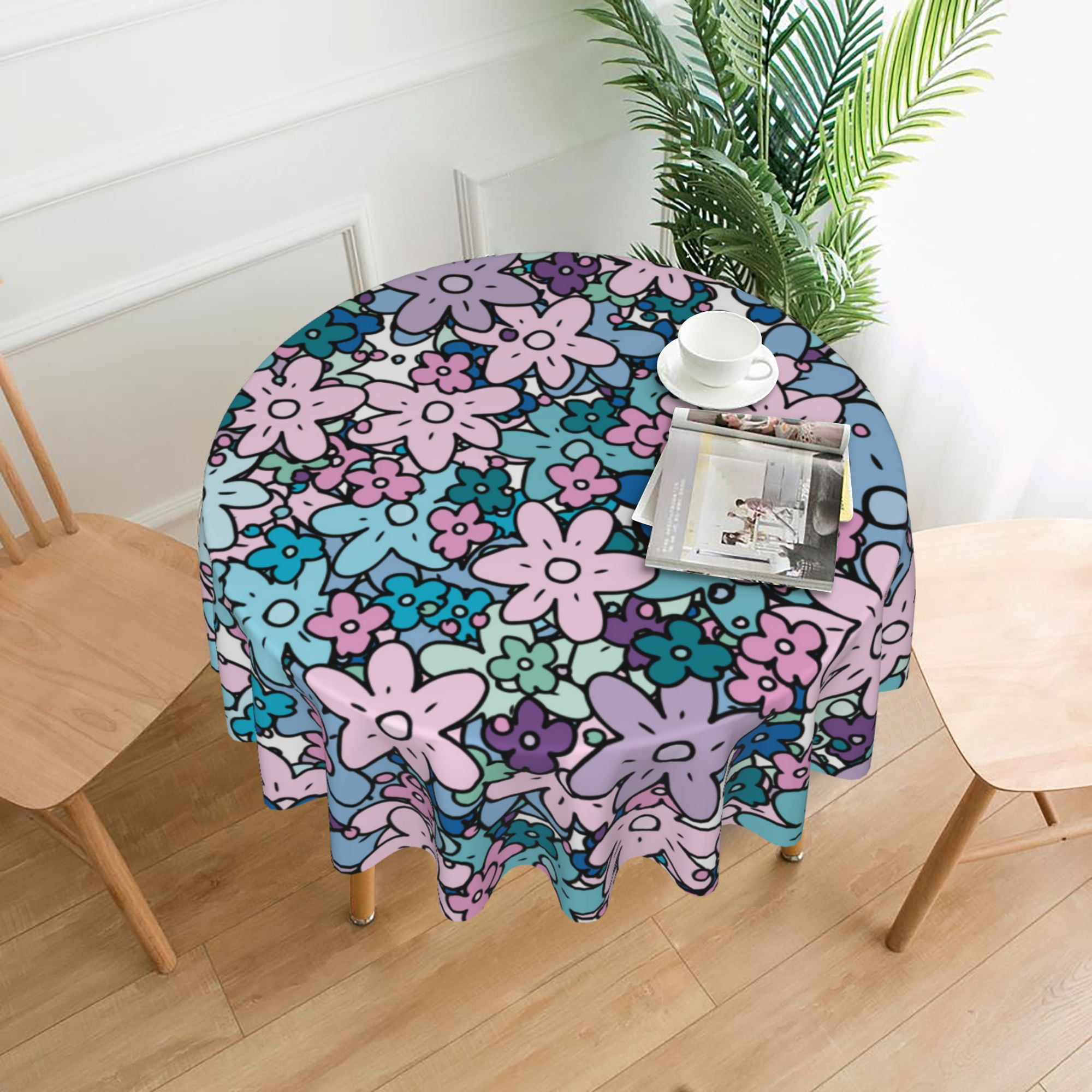 YFYANG 60 inch Round Table Cloth, Reusable Polyester Vintage Abstract ...