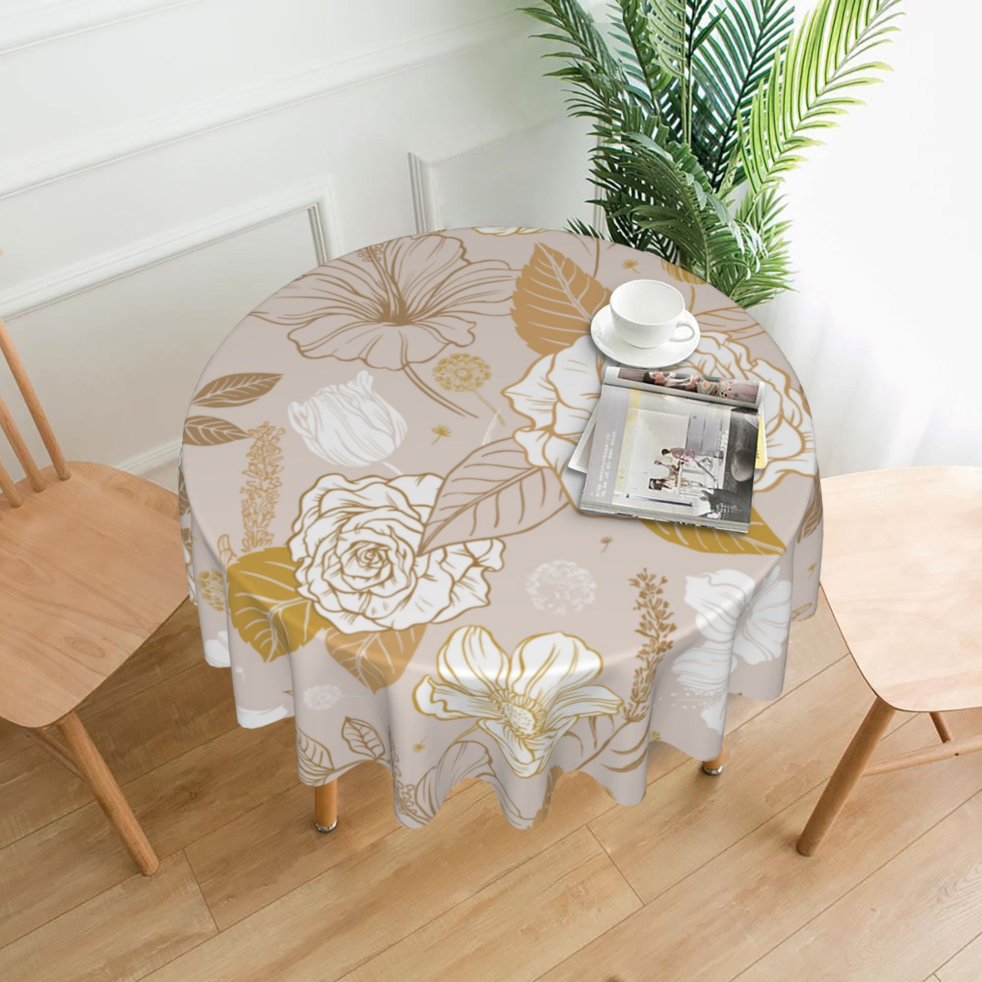 YFYANG 60 inch Round Table Cloth, Reusable Polyester Vintage Floral ...