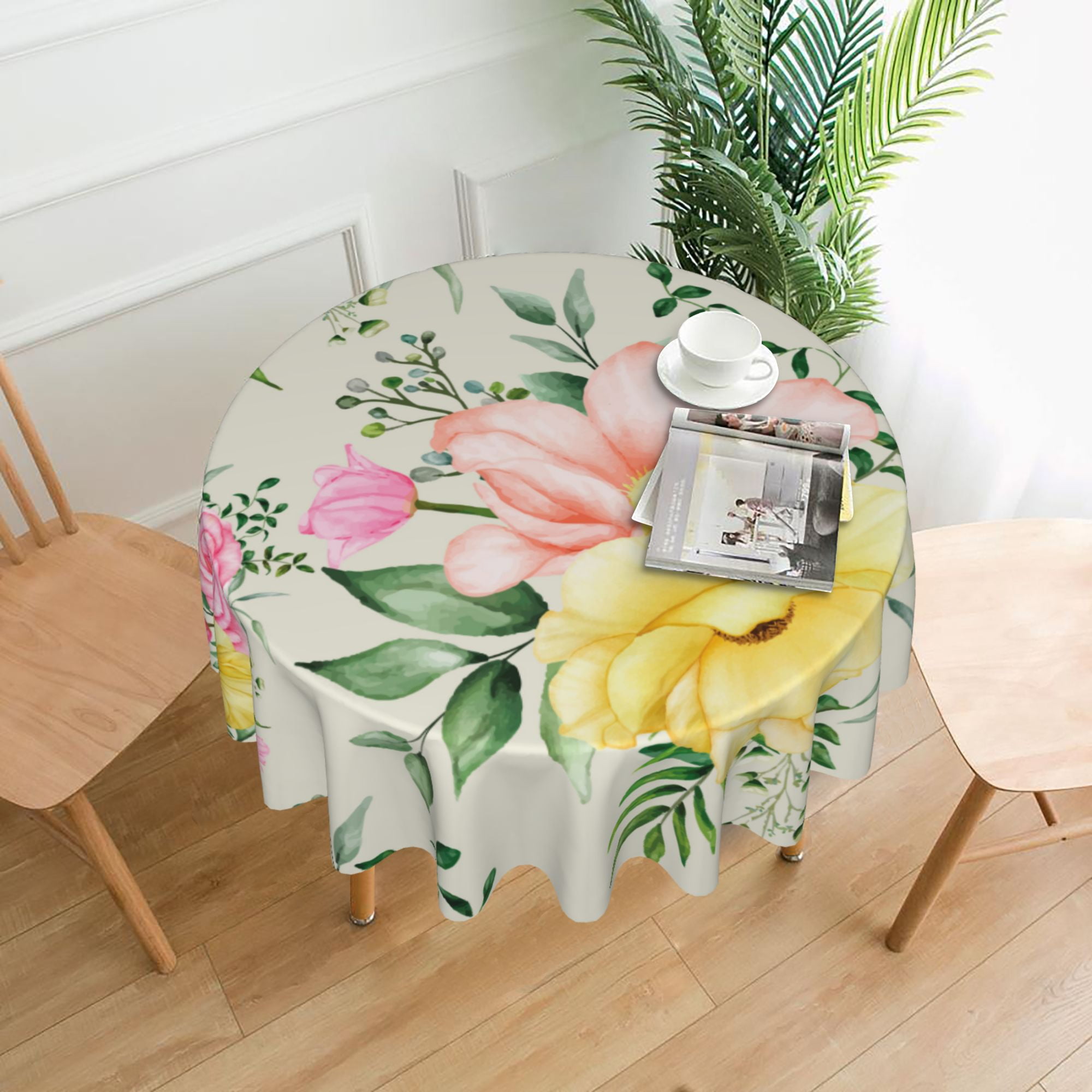 YFYANG 60 inch Round Table Cloth, Reusable Polyester Vintage Floral ...