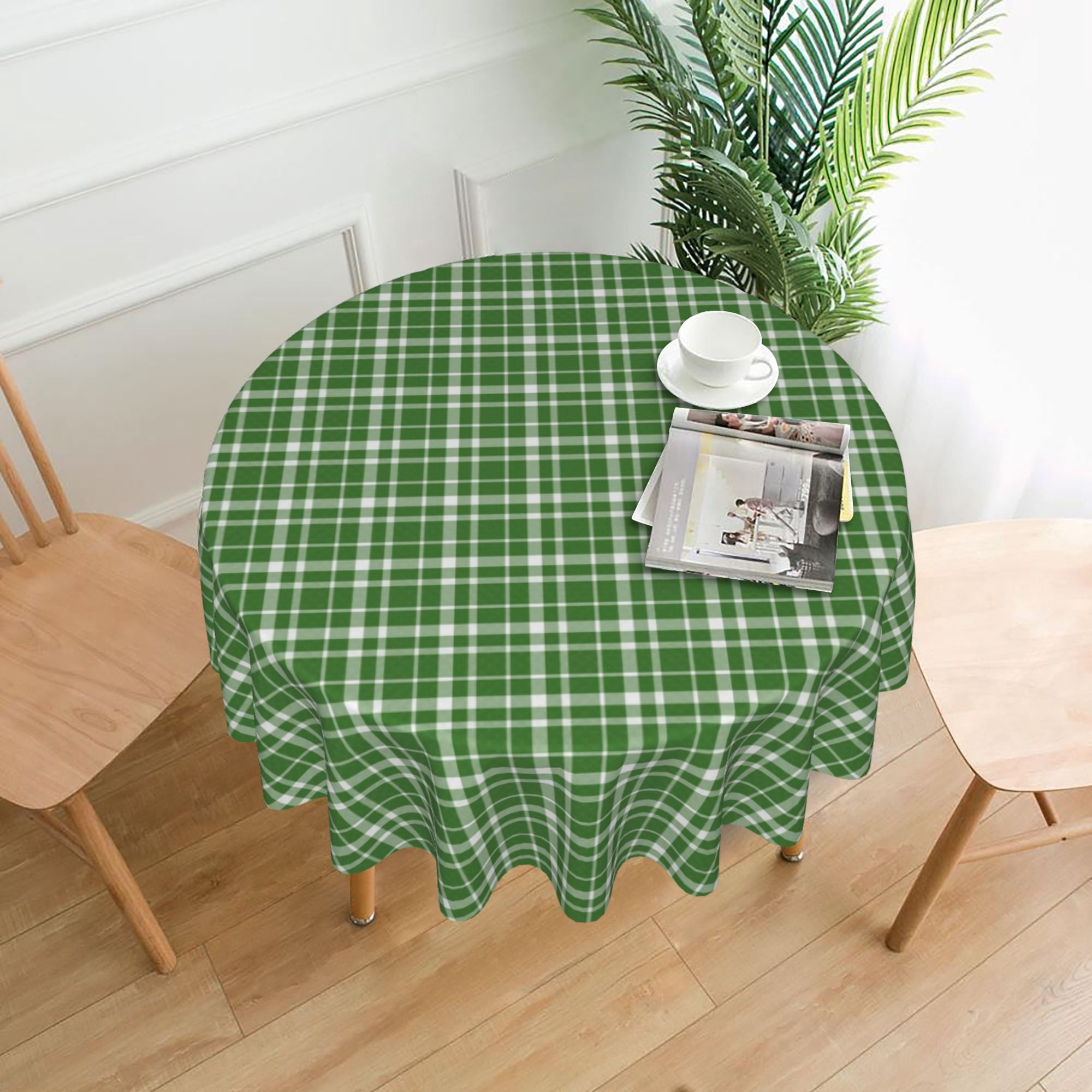 YFYANG 60 inch Round Table Cloth, Reusable Polyester Vintage Green ...