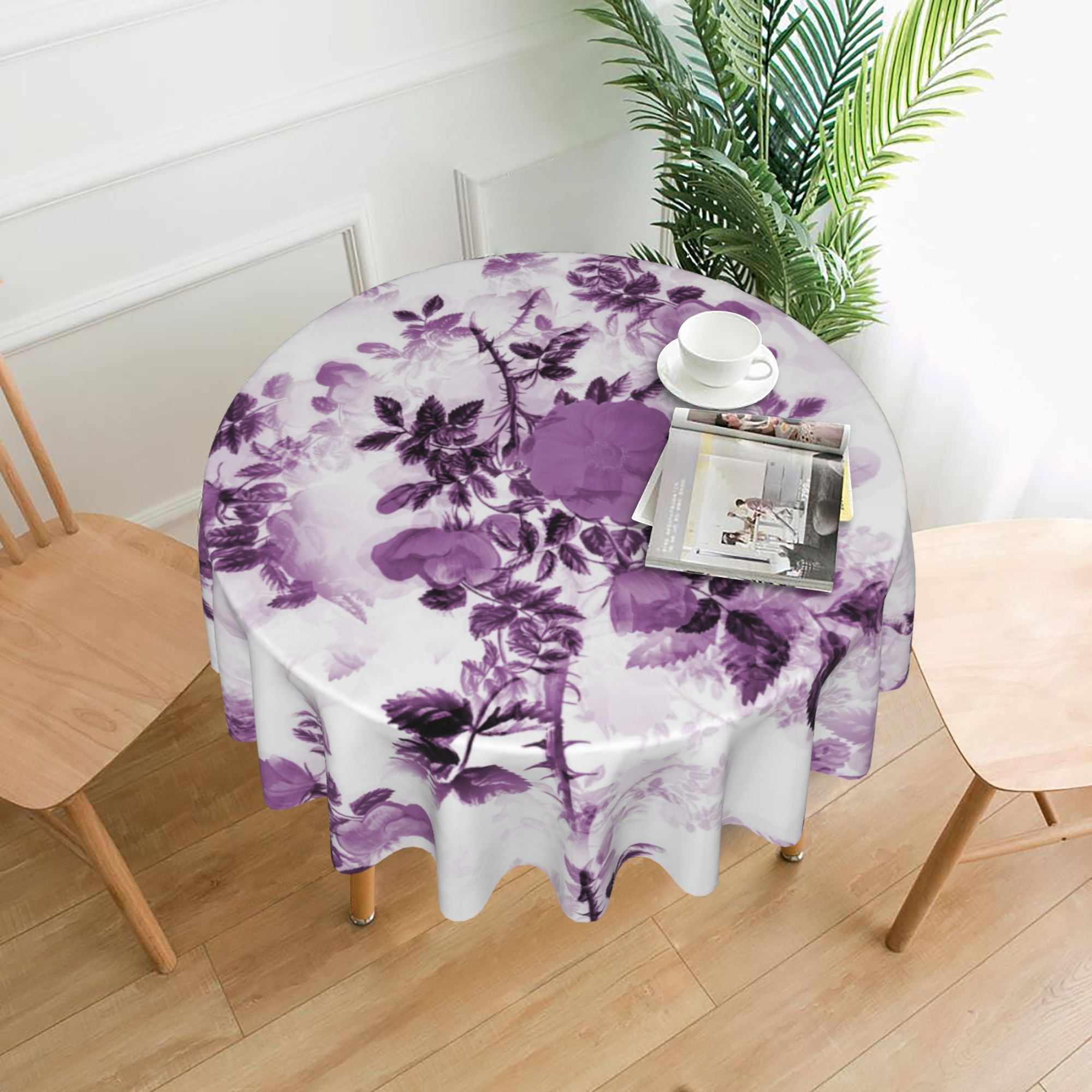 YFYANG 60 inch Round Table Cloth, Reusable Polyester Vintage Purple ...