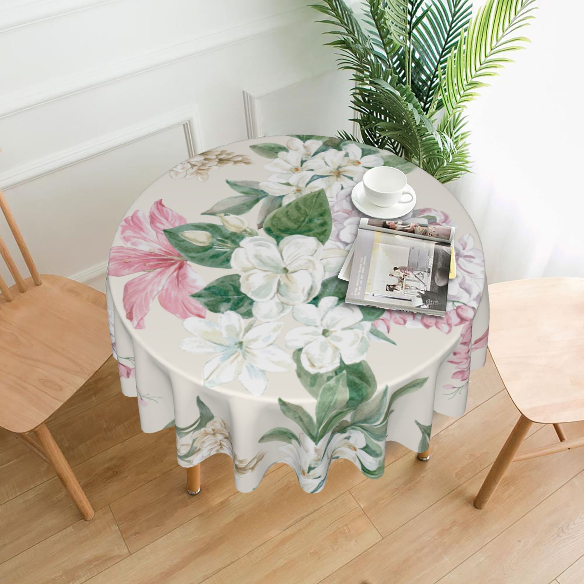 YFYANG 60 inch Round Table Cloth, Reusable Polyester Vintage Watercolor ...