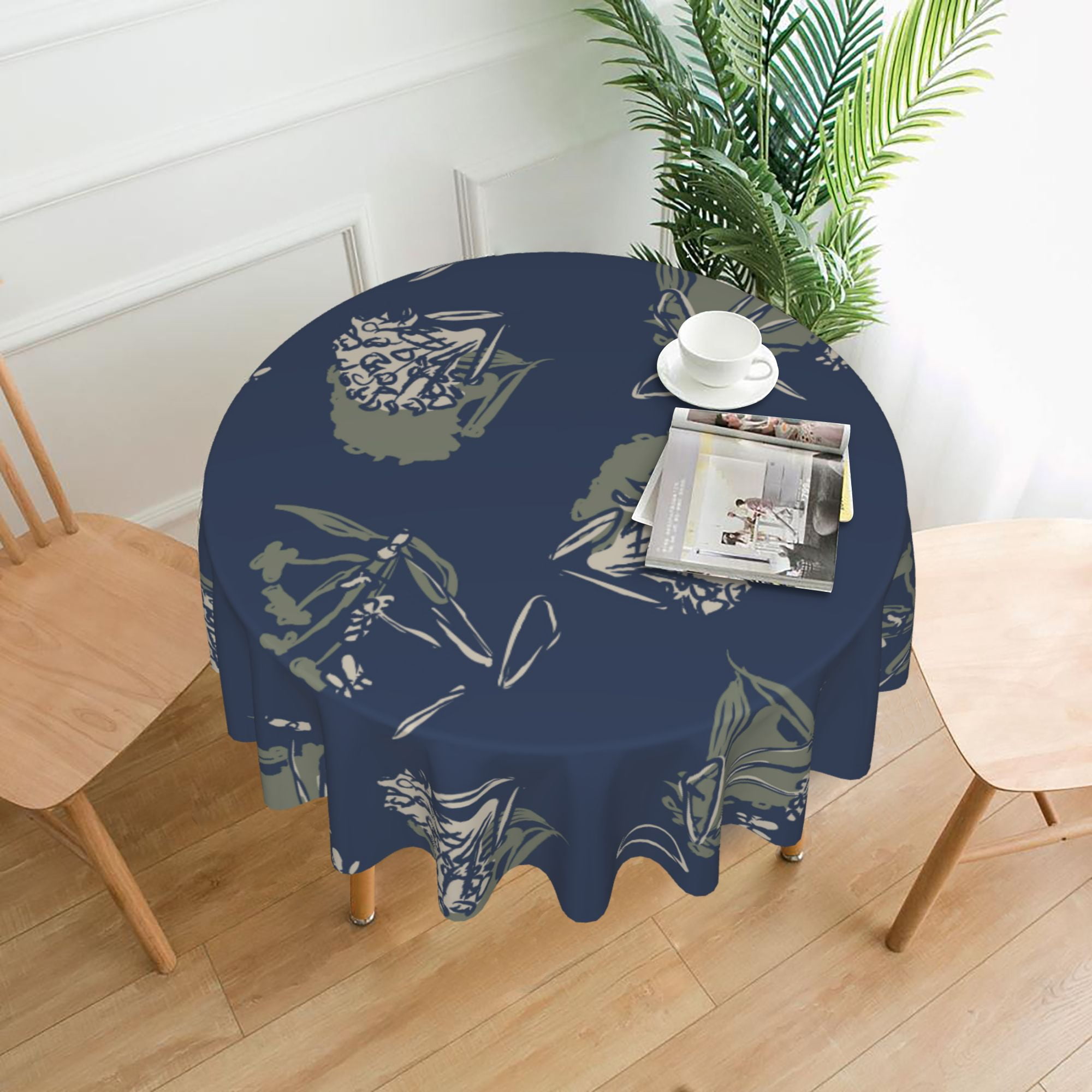 YFYANG 60 inch Round Table Cloth, Reusable Polyester Watercolor Floral ...