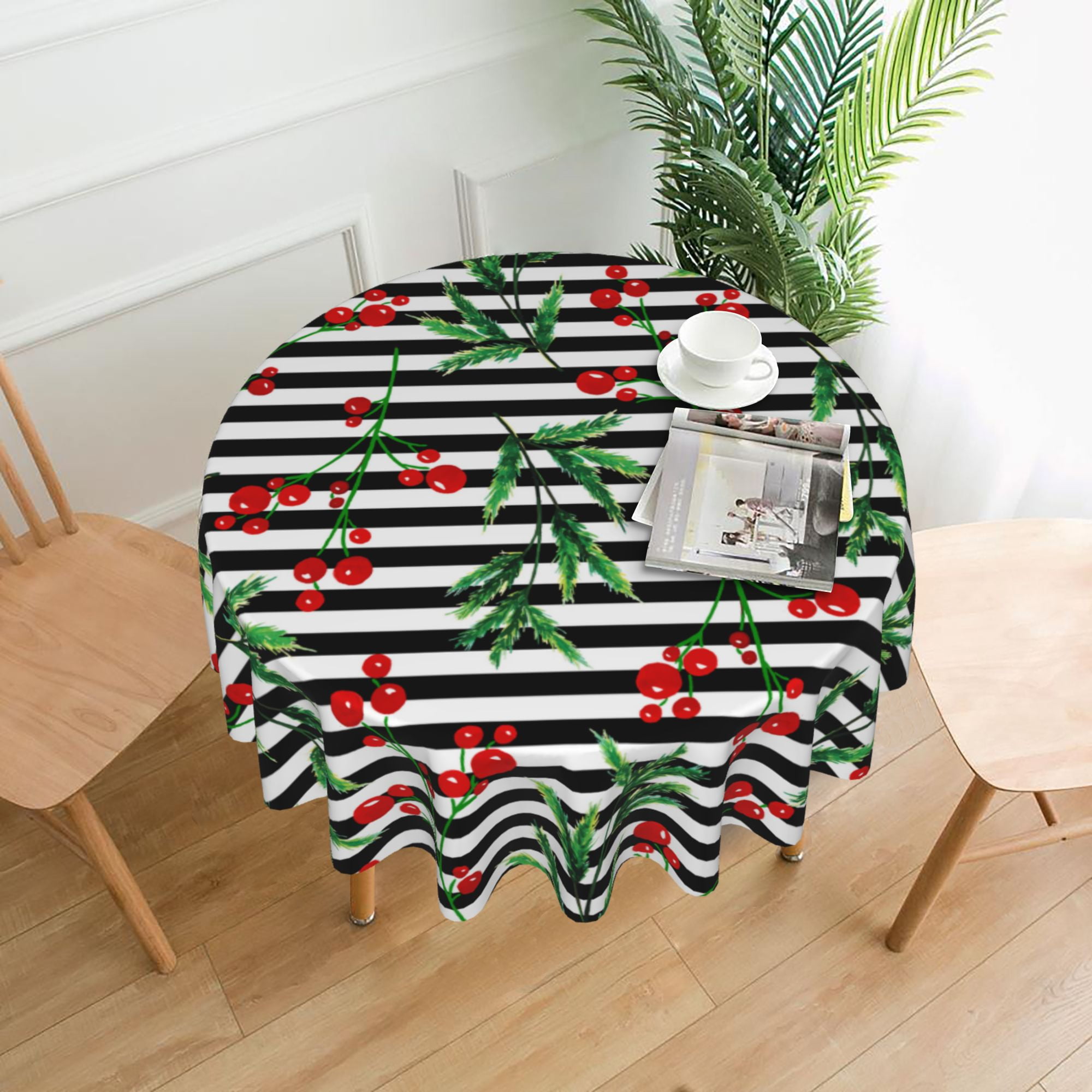 YFYANG 60 inch Round Table Cloth, Reusable Polyester Watercolor Floral ...