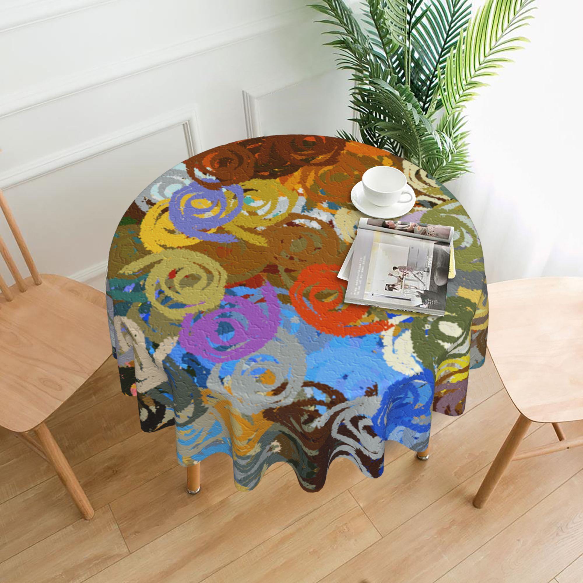 YFYANG 60 inch Round Table Cloth, Reusable Polyester Watercolor ...