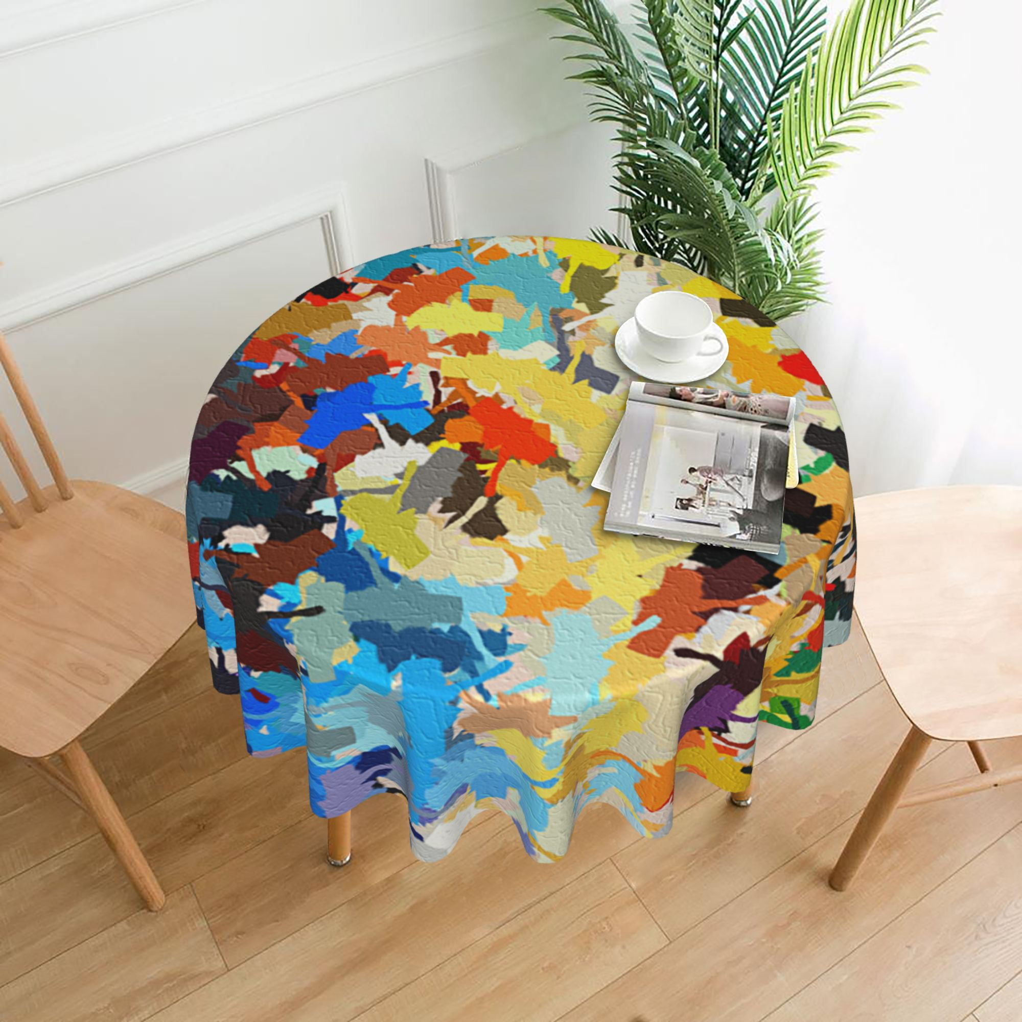 YFYANG 60 inch Round Table Cloth, Reusable Polyester Watercolor ...