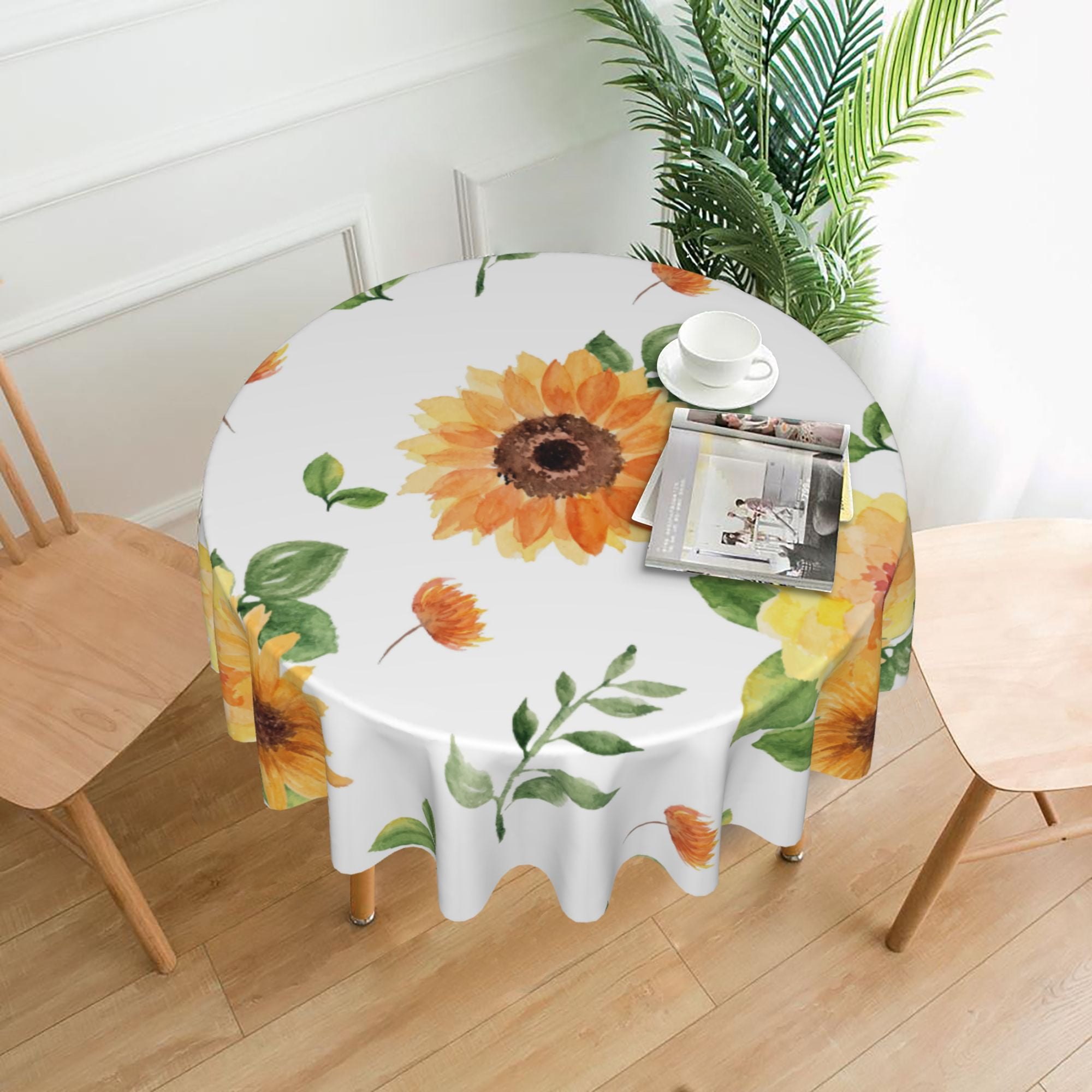 YFYANG 60 inch Round Table Cloth, Reusable Polyester Watercolor ...