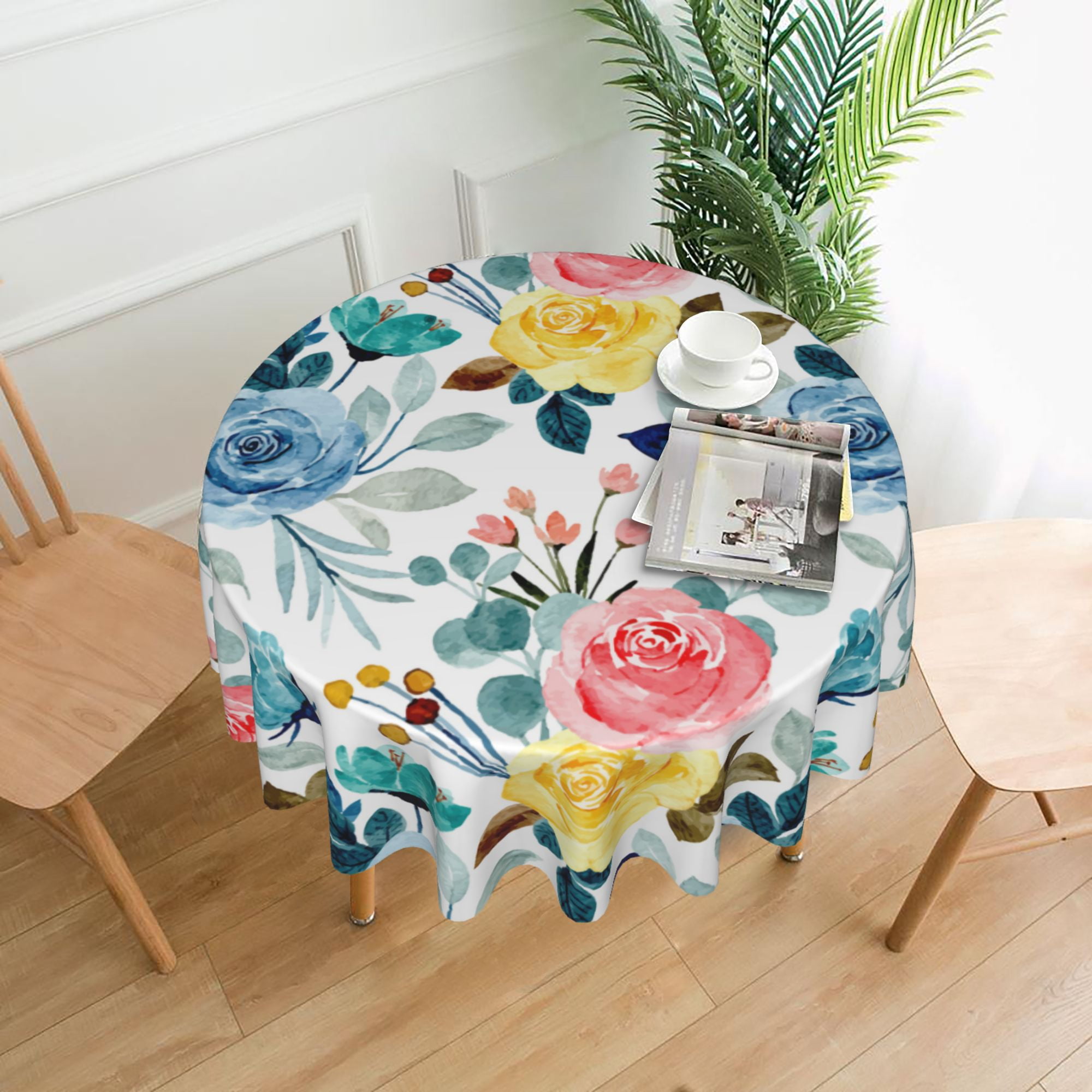 YFYANG 60 inch Round Table Cloth, Reusable Polyester Watercolor Vintage ...