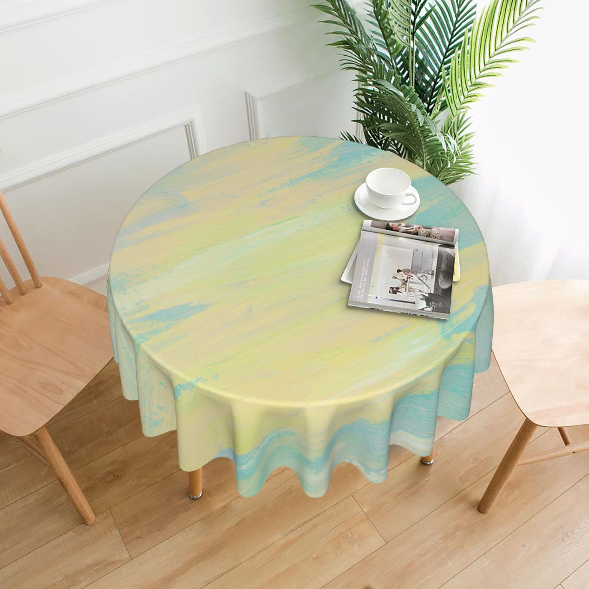 YFYANG 60 inch Round Table Cloth, Reusable Polyester Yellow Watercolor ...