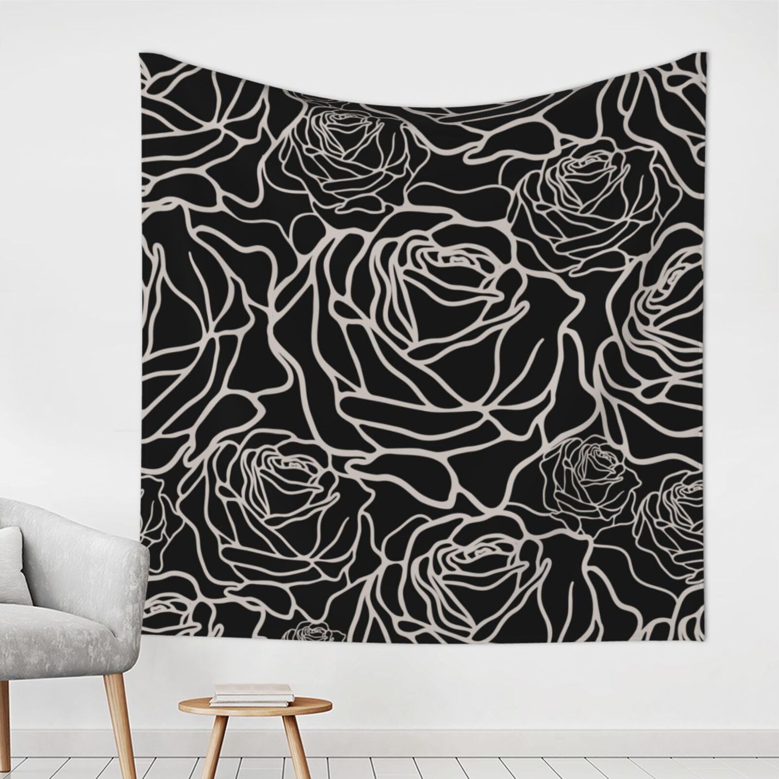 YFYANG Black Rose Texture Doodle Tapestry, Bedroom Dormitory Living ...