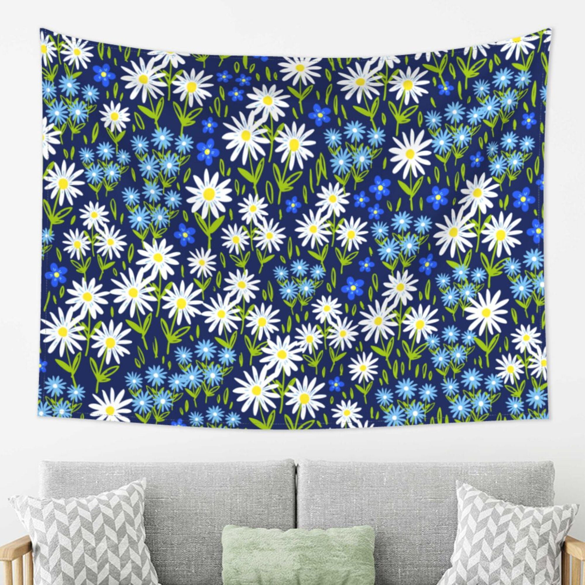 YFYANG Blue Daisy Doodle Tapestry, Bedroom Dormitory Living Room ...