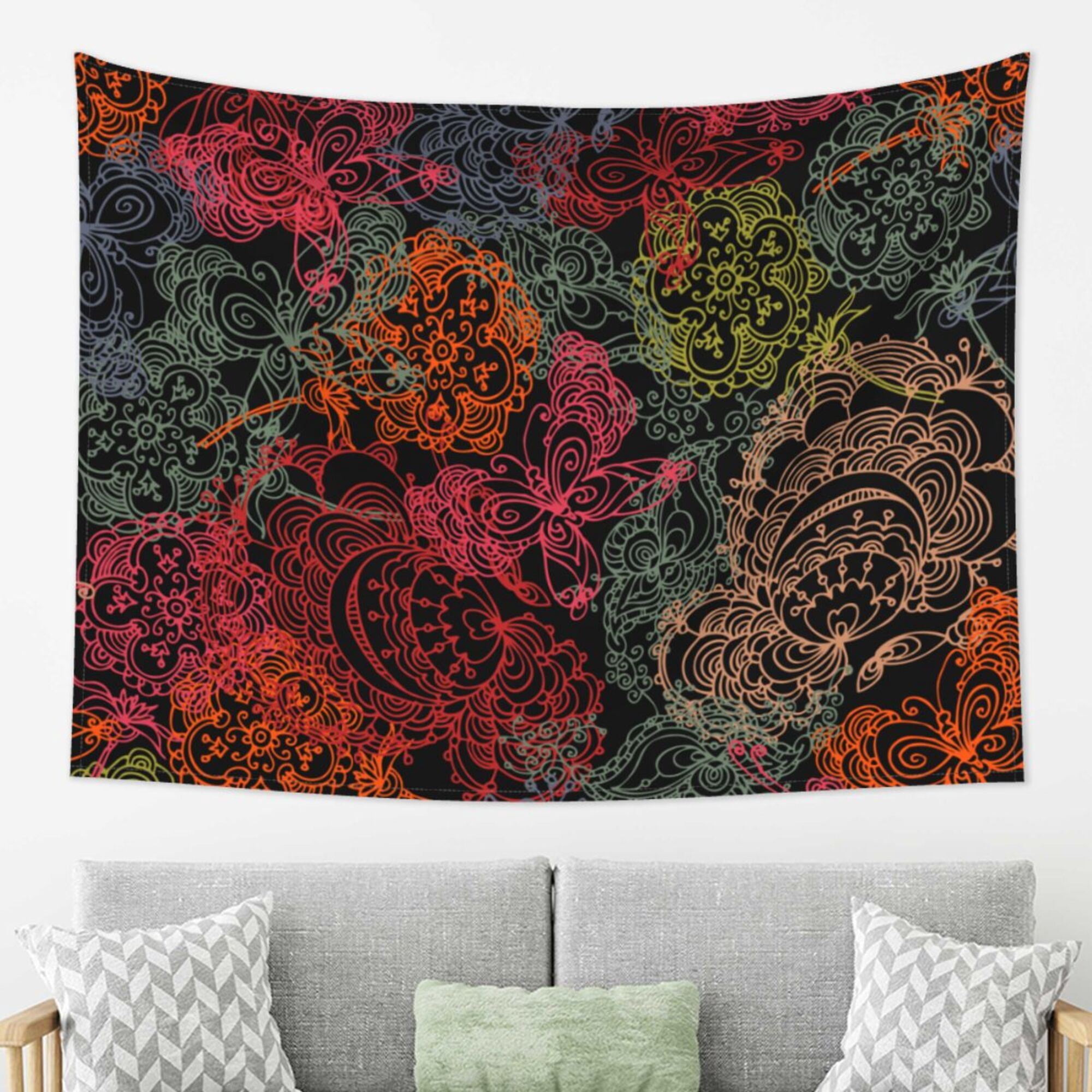YFYANG Bohemian Floral Butterfly Texture Tapestry, Bedroom Dormitory ...