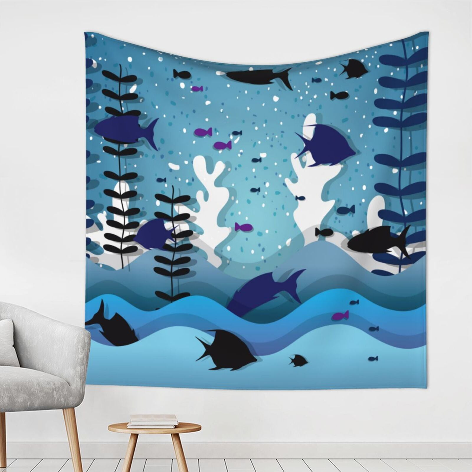 YFYANG Cartoon Watercress Fish Doodle Tapestry, Bedroom Dormitory ...