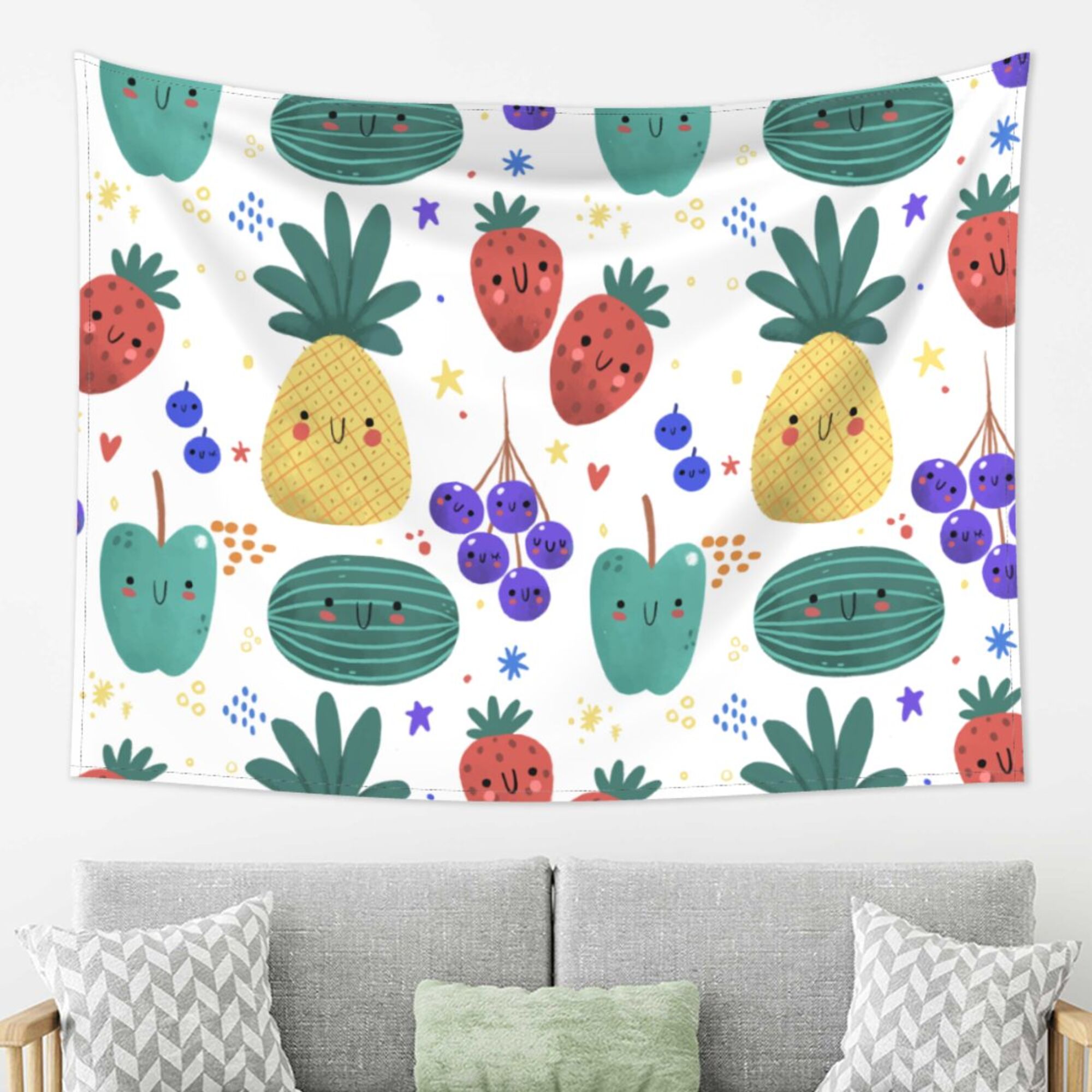 YFYANG Cute Cartoon Fruit Doodle Tapestry, Bedroom Dormitory Living ...