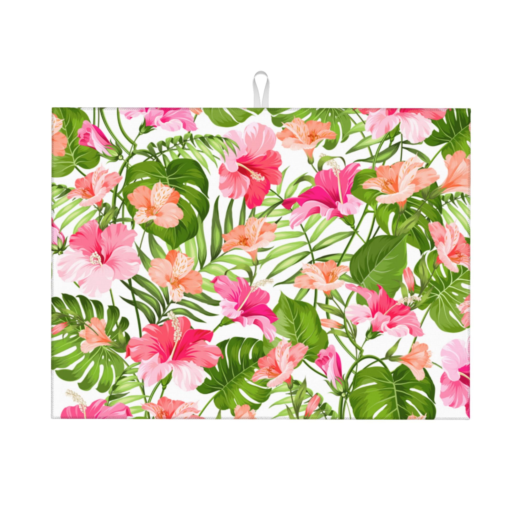 YFYANG Microfiber Dish Drying Mat for Kitchen, Reusable Hibiscus Floral ...