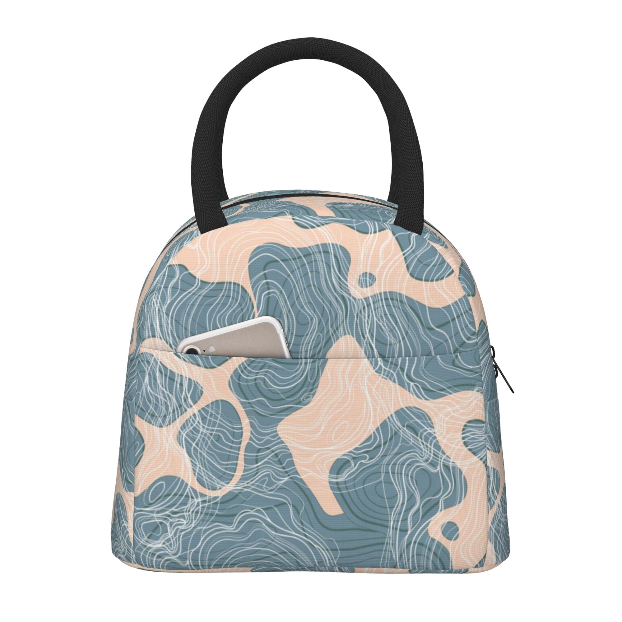YFYANG Portable Waterproof Insulated Lunch Bag, Abstract Art Lines ...