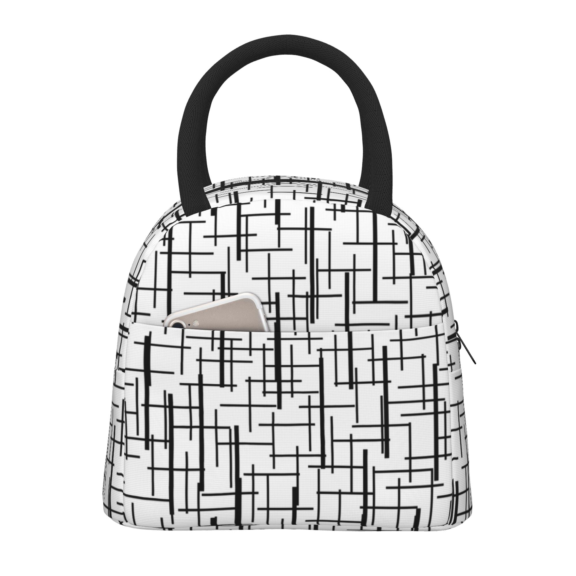 YFYANG Portable Waterproof Insulated Lunch Bag, Abstract Black Line ...