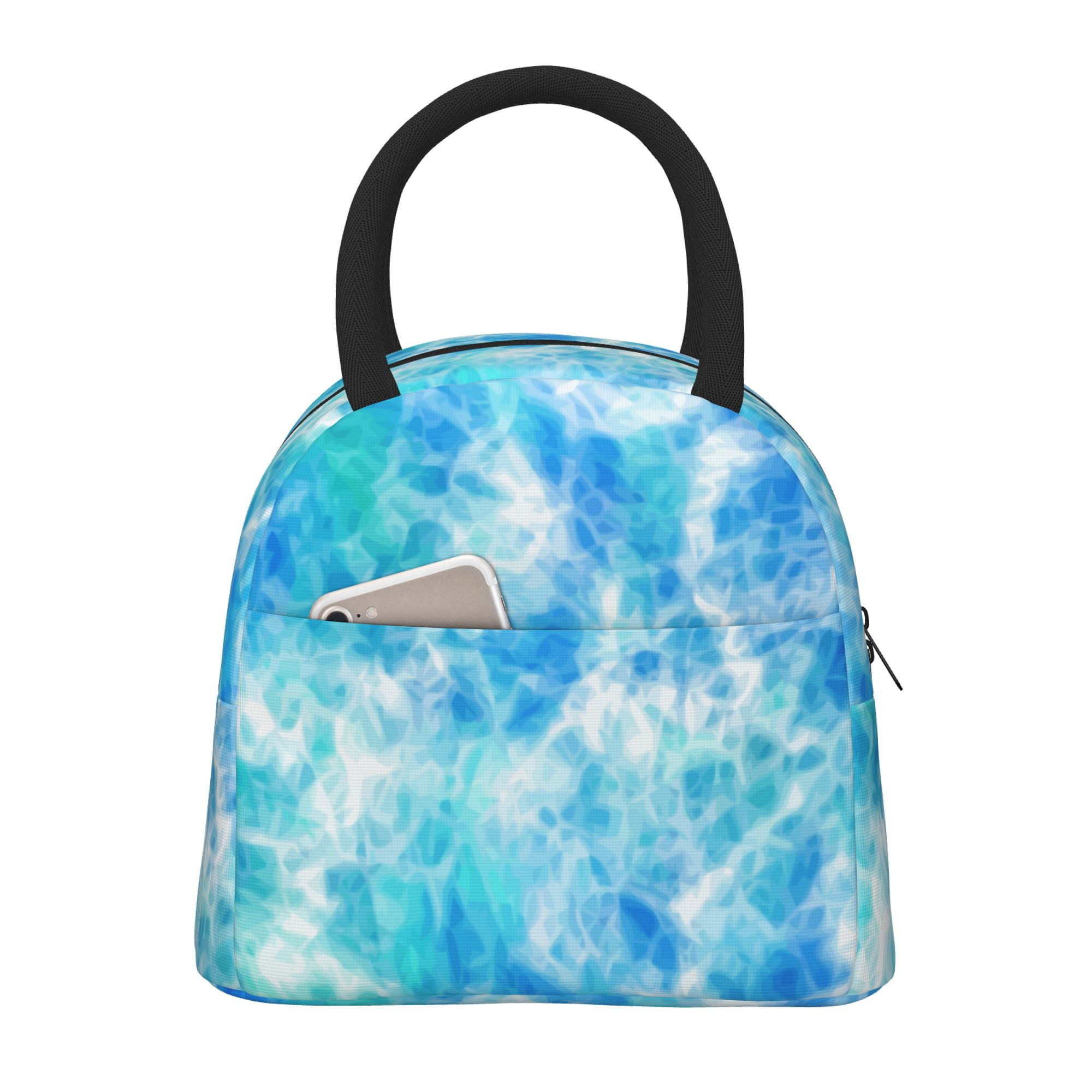 YFYANG Portable Waterproof Insulated Lunch Bag, Abstract Blue Texture ...