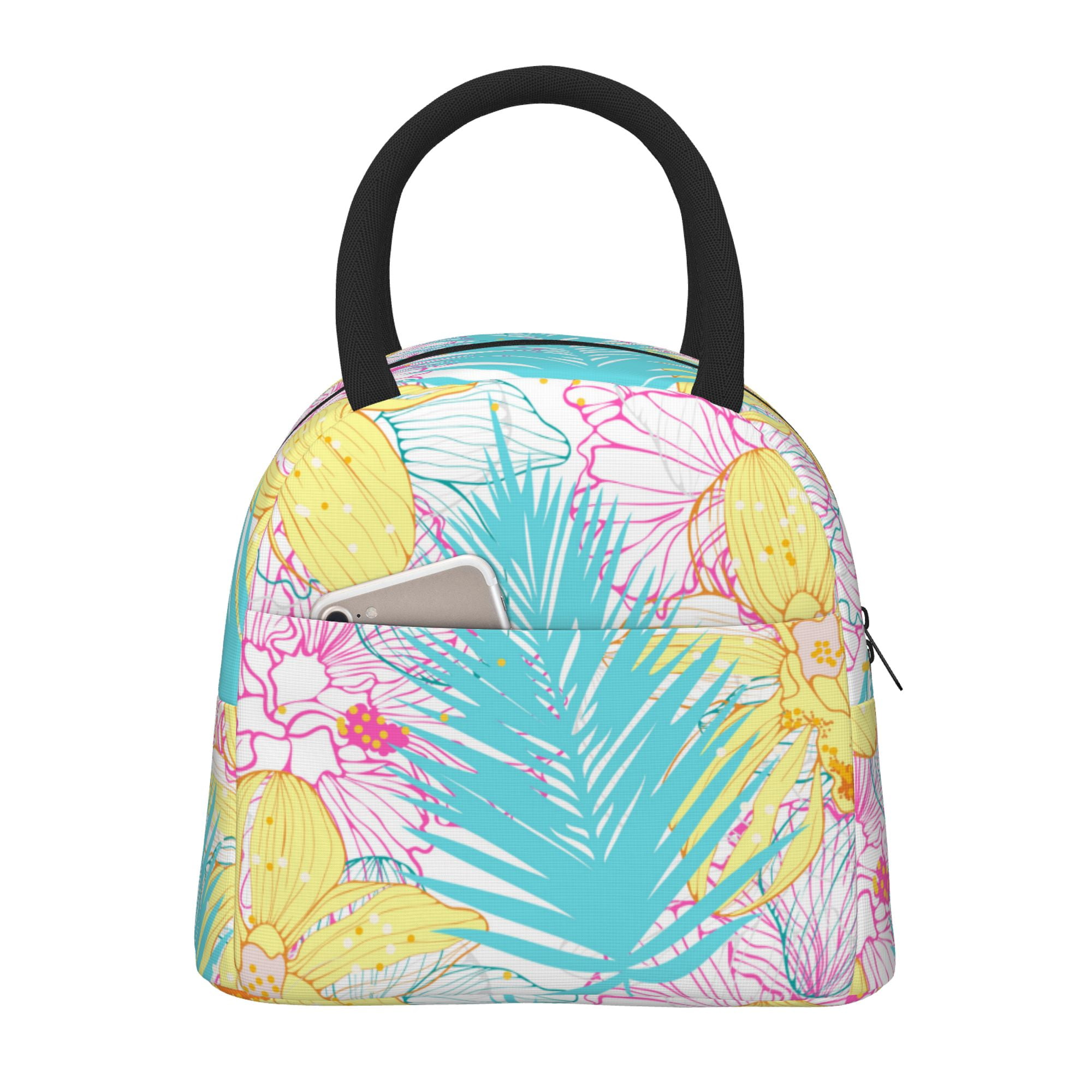 YFYANG Portable Waterproof Insulated Lunch Bag, Abstract Floral Leaf ...