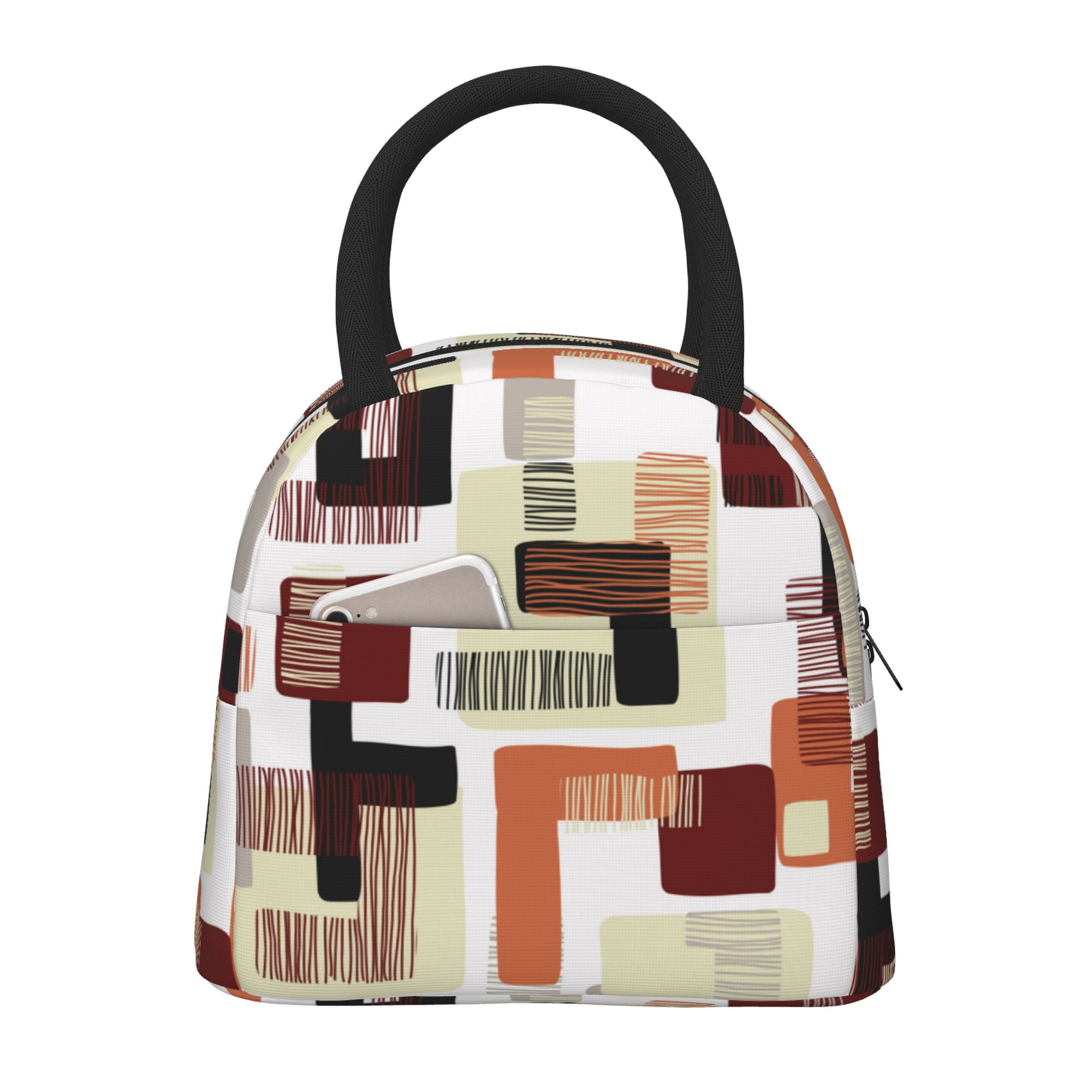 YFYANG Portable Waterproof Insulated Lunch Bag, Abstract Geometric Line ...