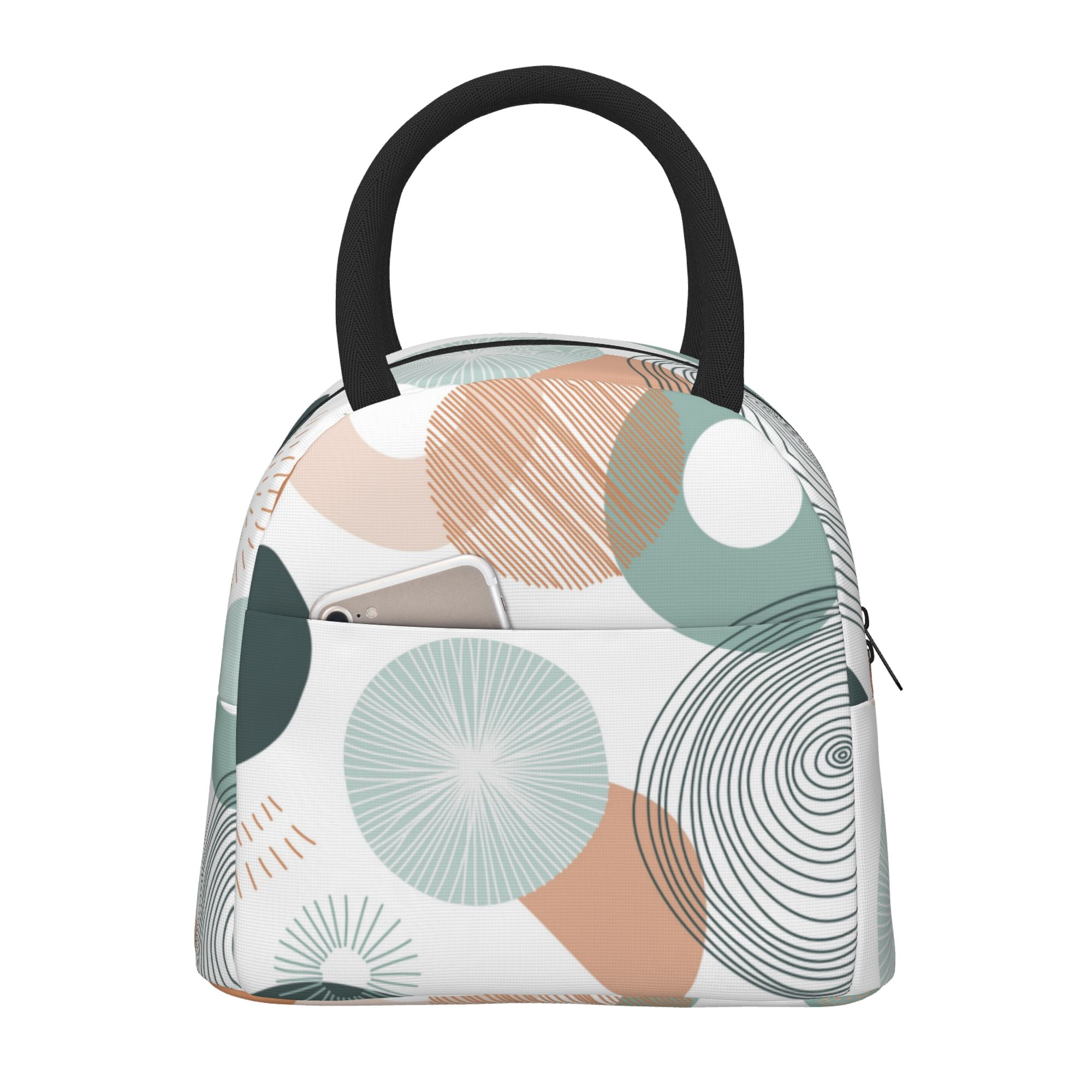 YFYANG Portable Waterproof Insulated Lunch Bag, Abstract Line Geometric ...