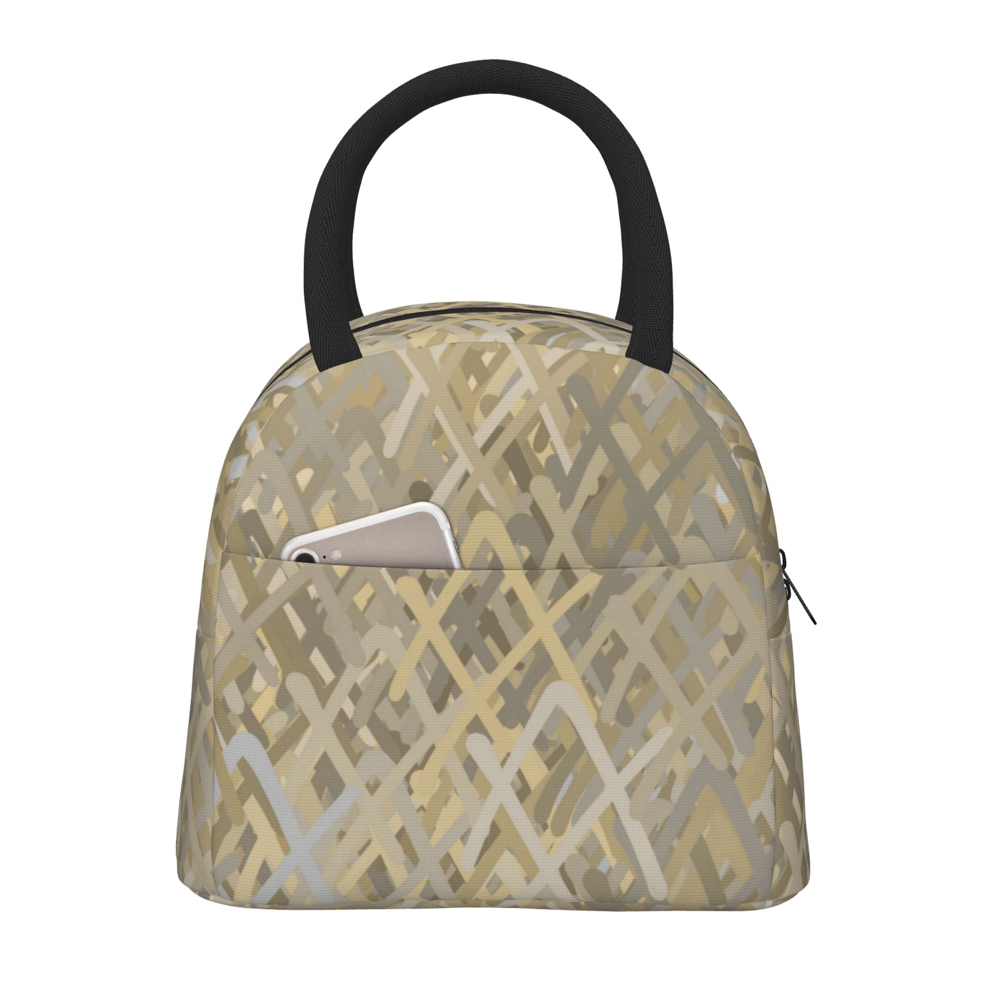 YFYANG Portable Waterproof Insulated Lunch Bag, Beige Watercolor Line ...