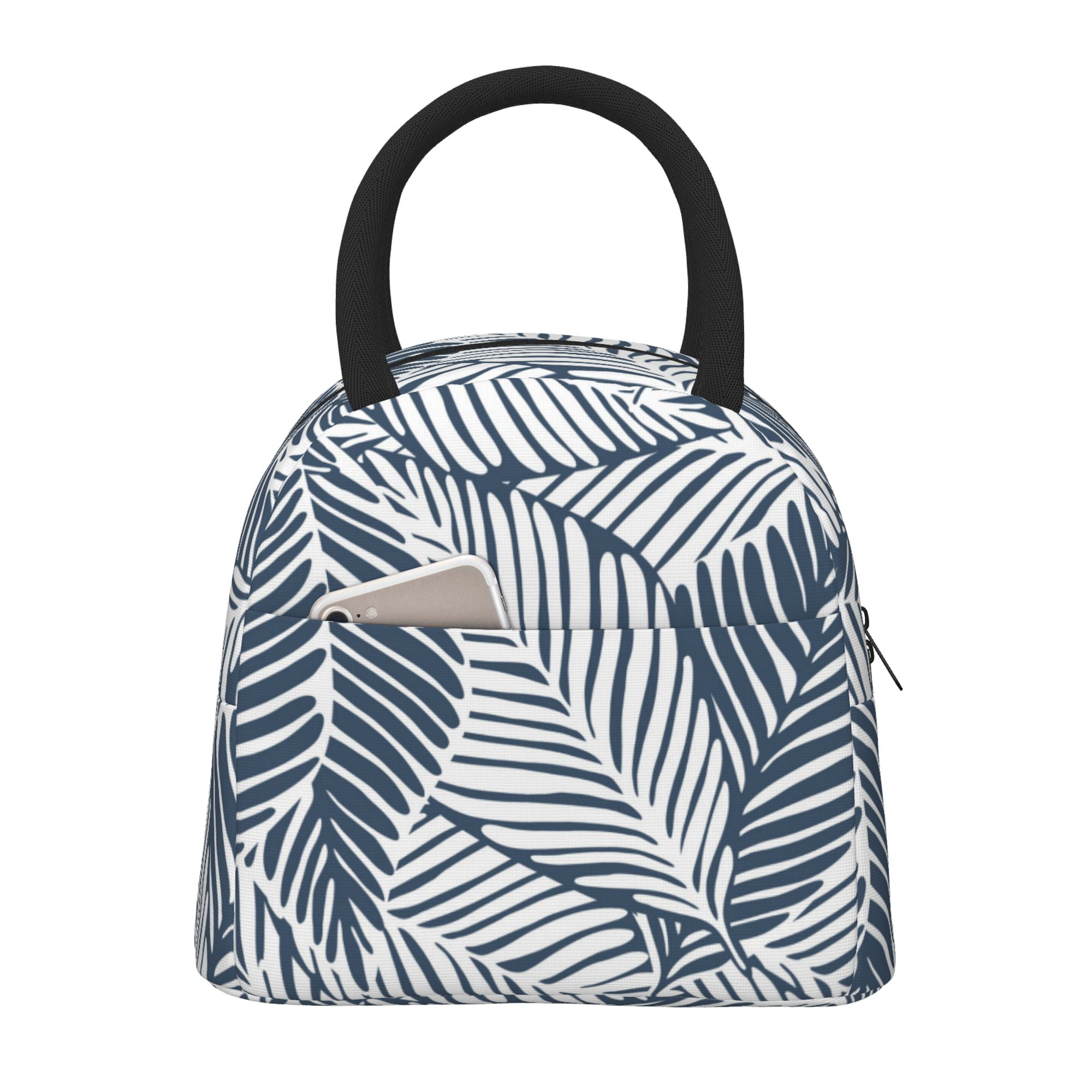 YFYANG Portable Waterproof Insulated Lunch Bag, Blue Abstract Leaf ...