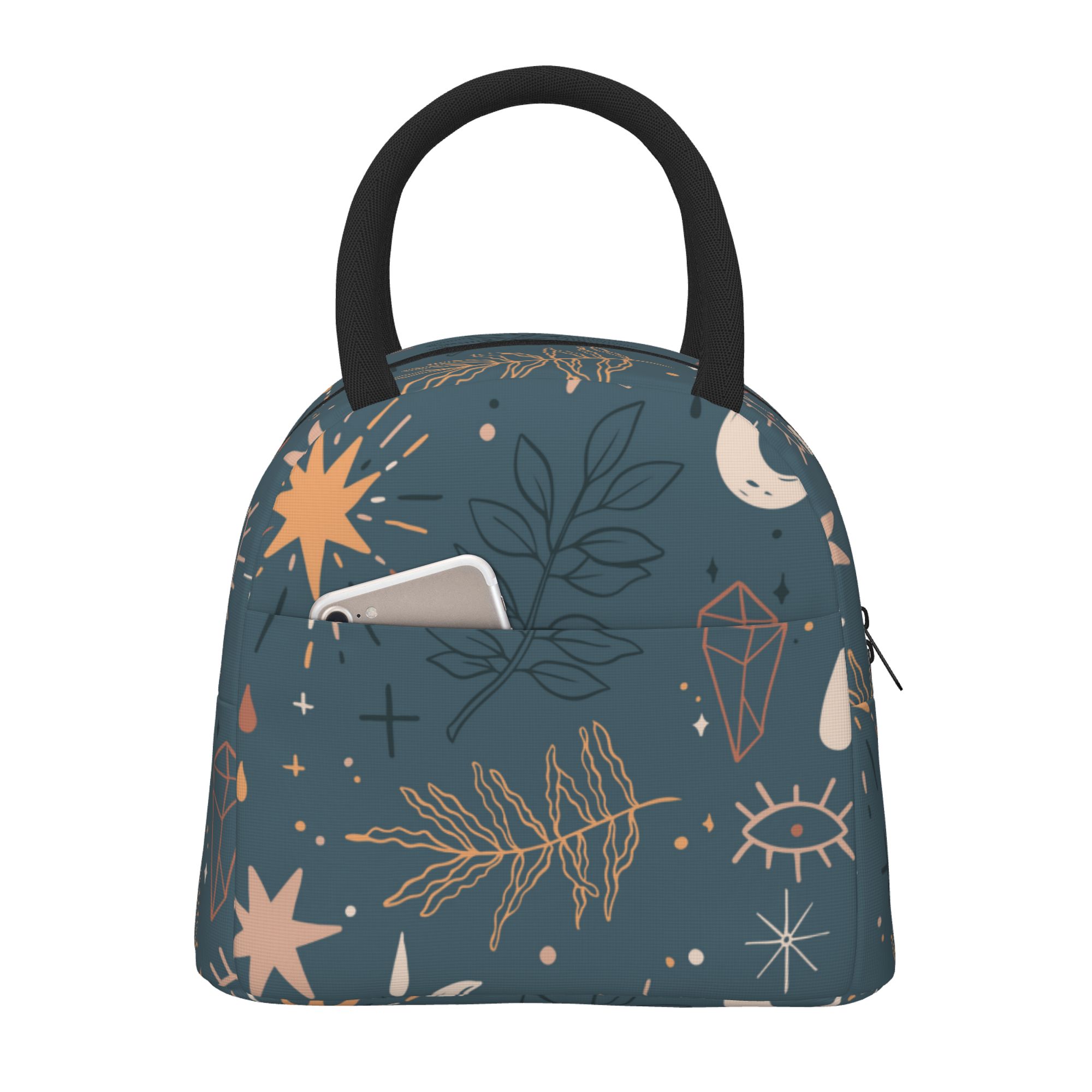 YFYANG Portable Waterproof Insulated Lunch Bag, Blue Bohemian Patterns ...