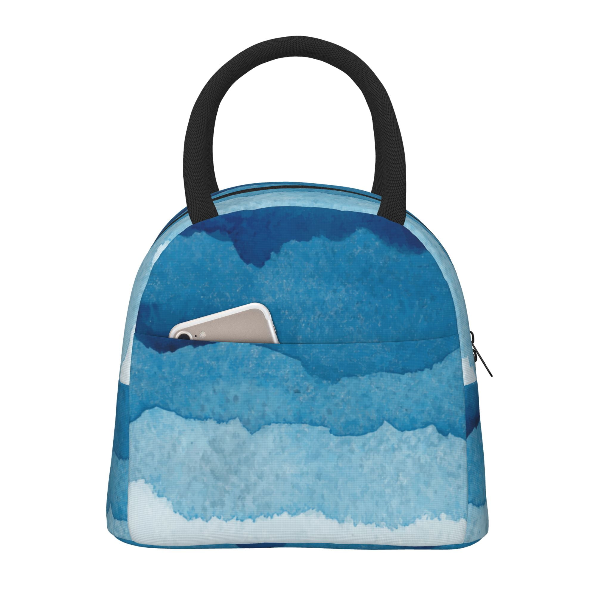 YFYANG Portable Waterproof Insulated Lunch Bag, Blue Watercolor Texture ...