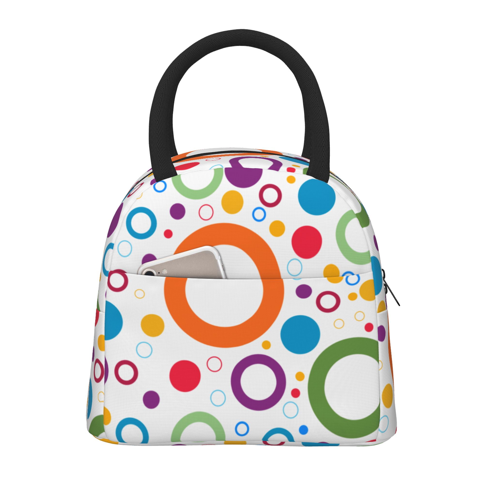 YFYANG Portable Waterproof Insulated Lunch Bag, Colorful Circle Pattern ...
