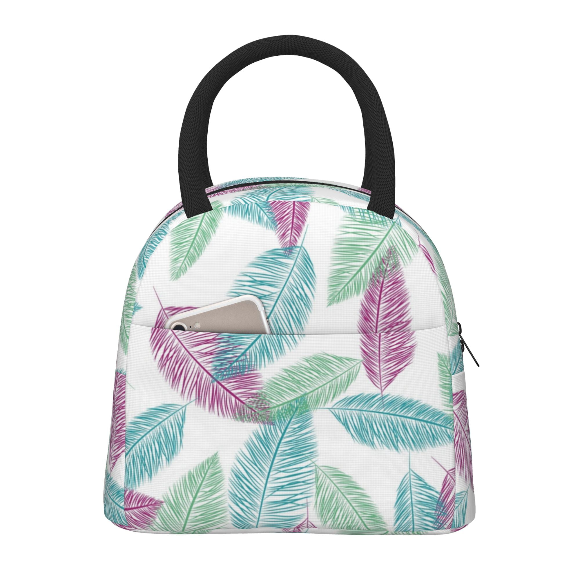 YFYANG Portable Waterproof Insulated Lunch Bag, Feathers Creative ...