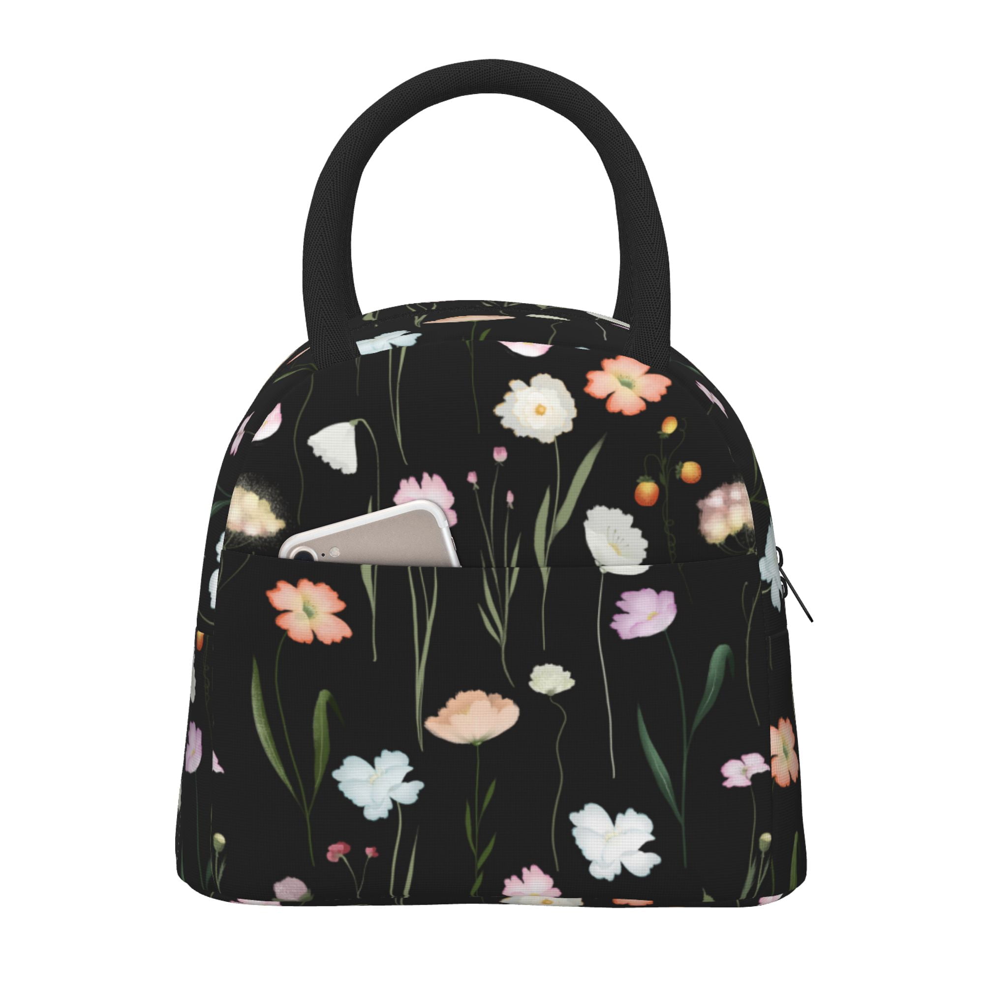 YFYANG Portable Waterproof Insulated Lunch Bag, Floral Art Patterns ...