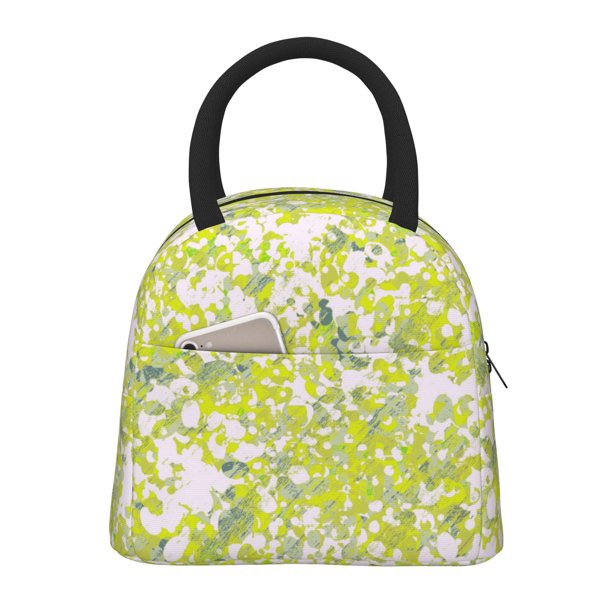 YFYANG Portable Waterproof Insulated Lunch Bag, Green Abstract Art ...