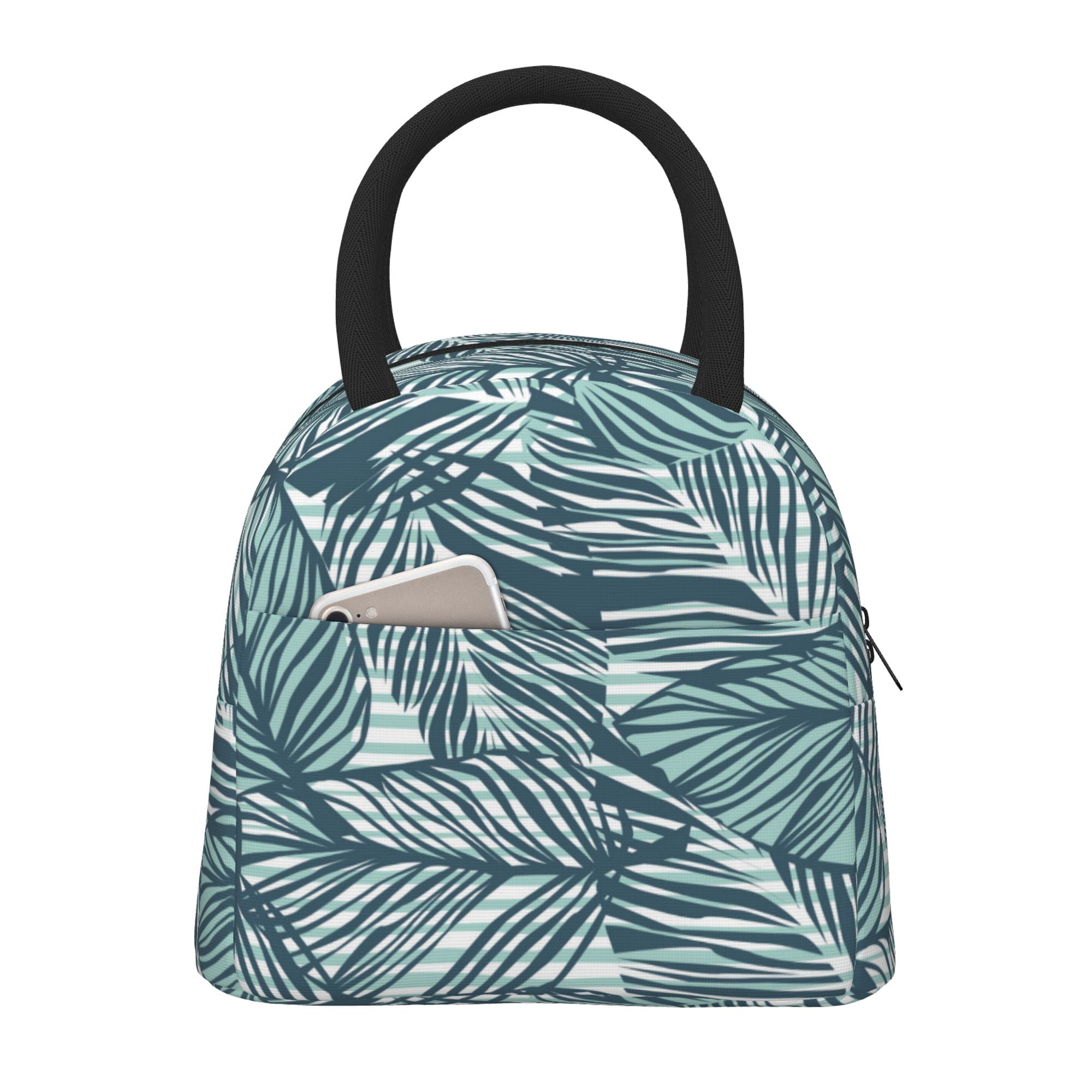 YFYANG Portable Waterproof Insulated Lunch Bag, Green Abstract Leaf ...