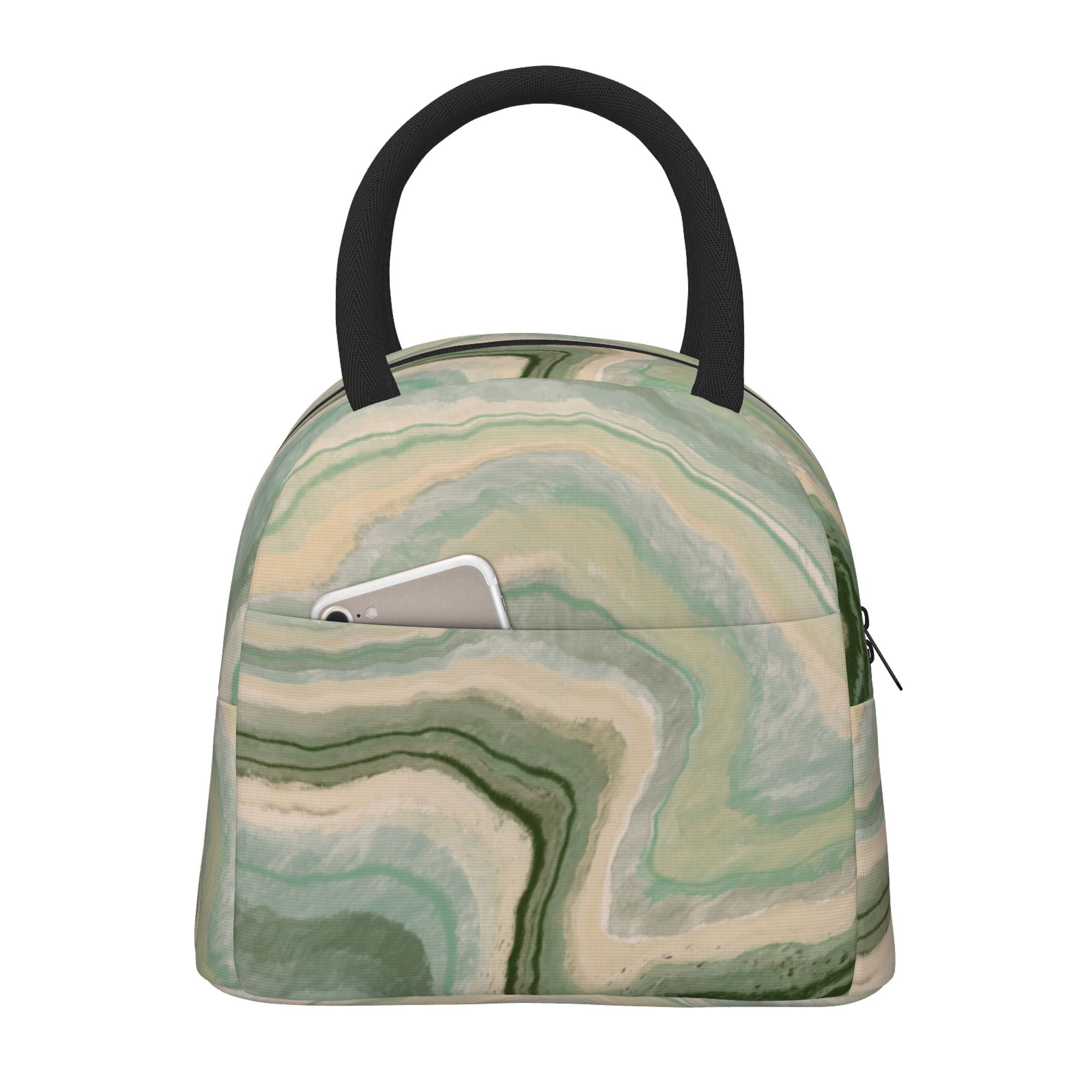 YFYANG Portable Waterproof Insulated Lunch Bag, Green Abstract Texture ...
