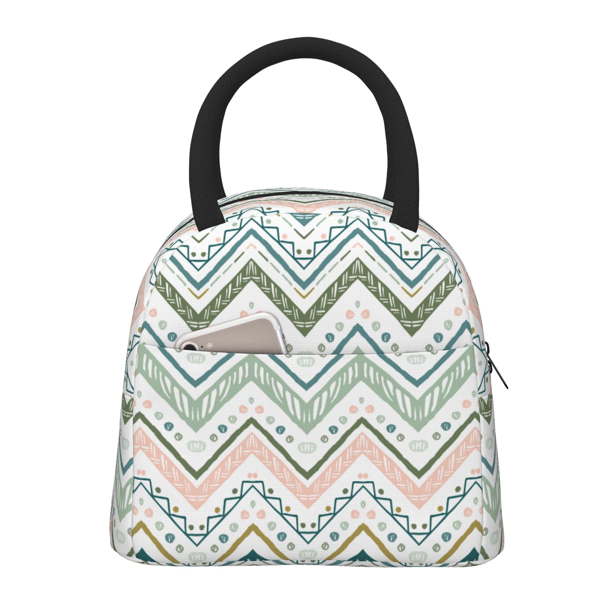 YFYANG Portable Waterproof Insulated Lunch Bag, Green Abstract Vintage ...