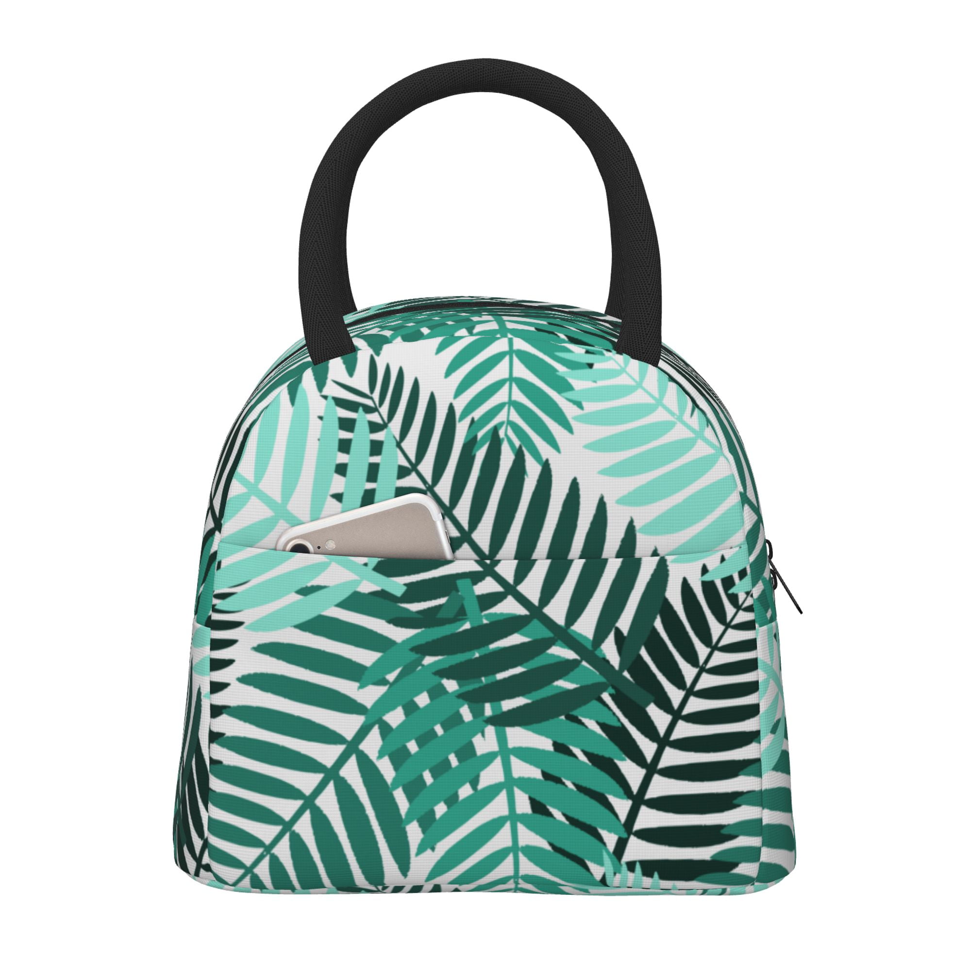 YFYANG Portable Waterproof Insulated Lunch Bag, Green Leaf Texture ...