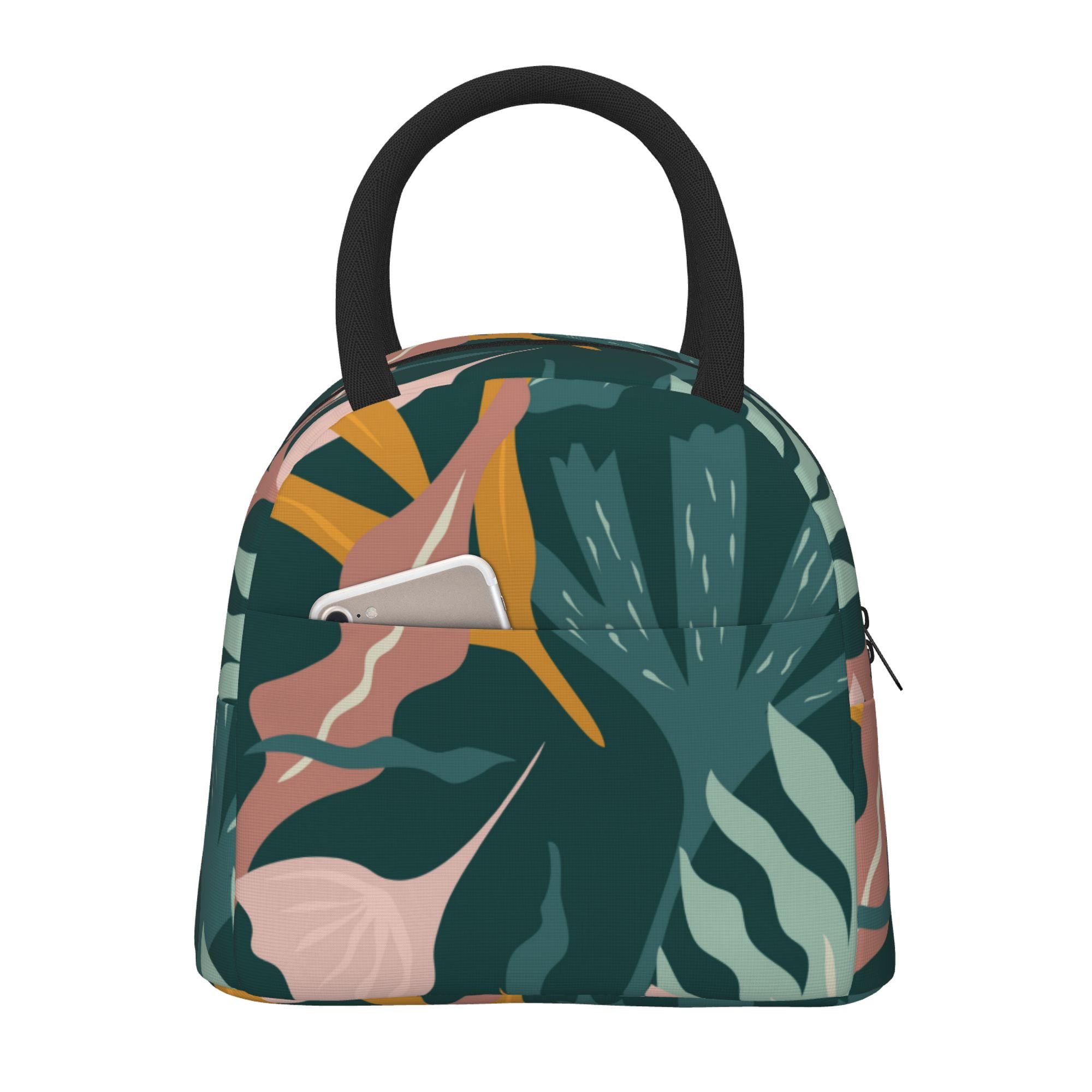 YFYANG Portable Waterproof Insulated Lunch Bag, Green Vintage Leaf ...