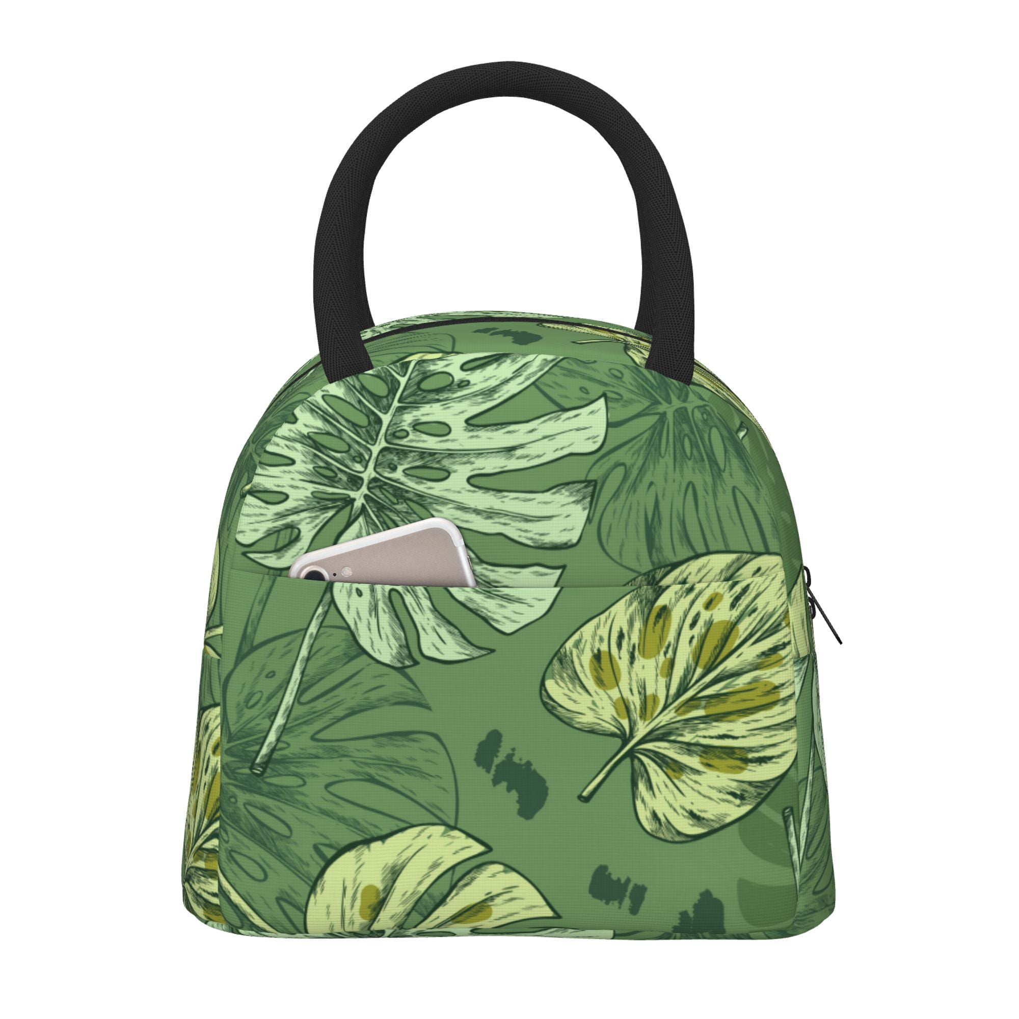 YFYANG Portable Waterproof Insulated Lunch Bag, Green Vintage Leaf ...