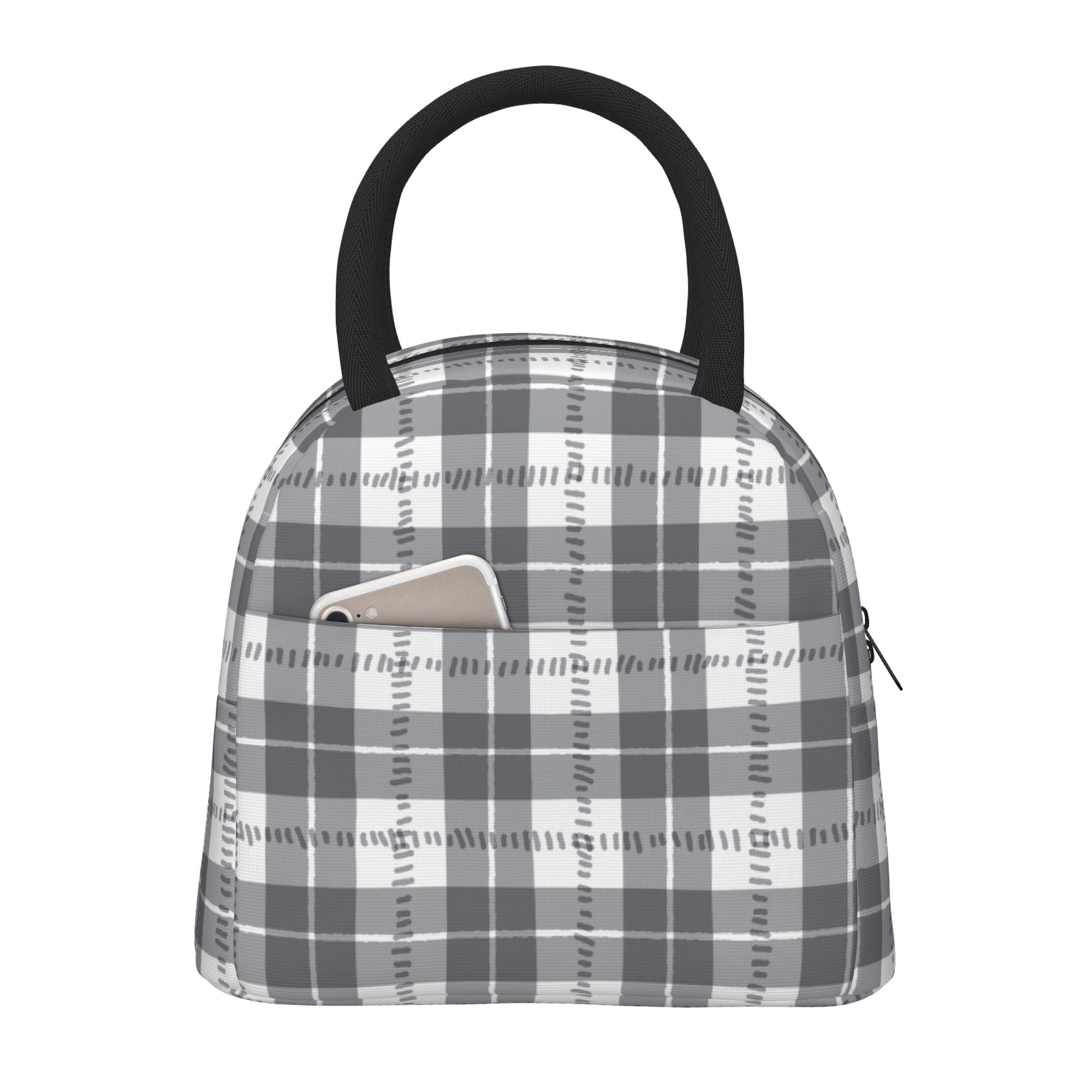 YFYANG Portable Waterproof Insulated Lunch Bag, Grey Lattice Line ...