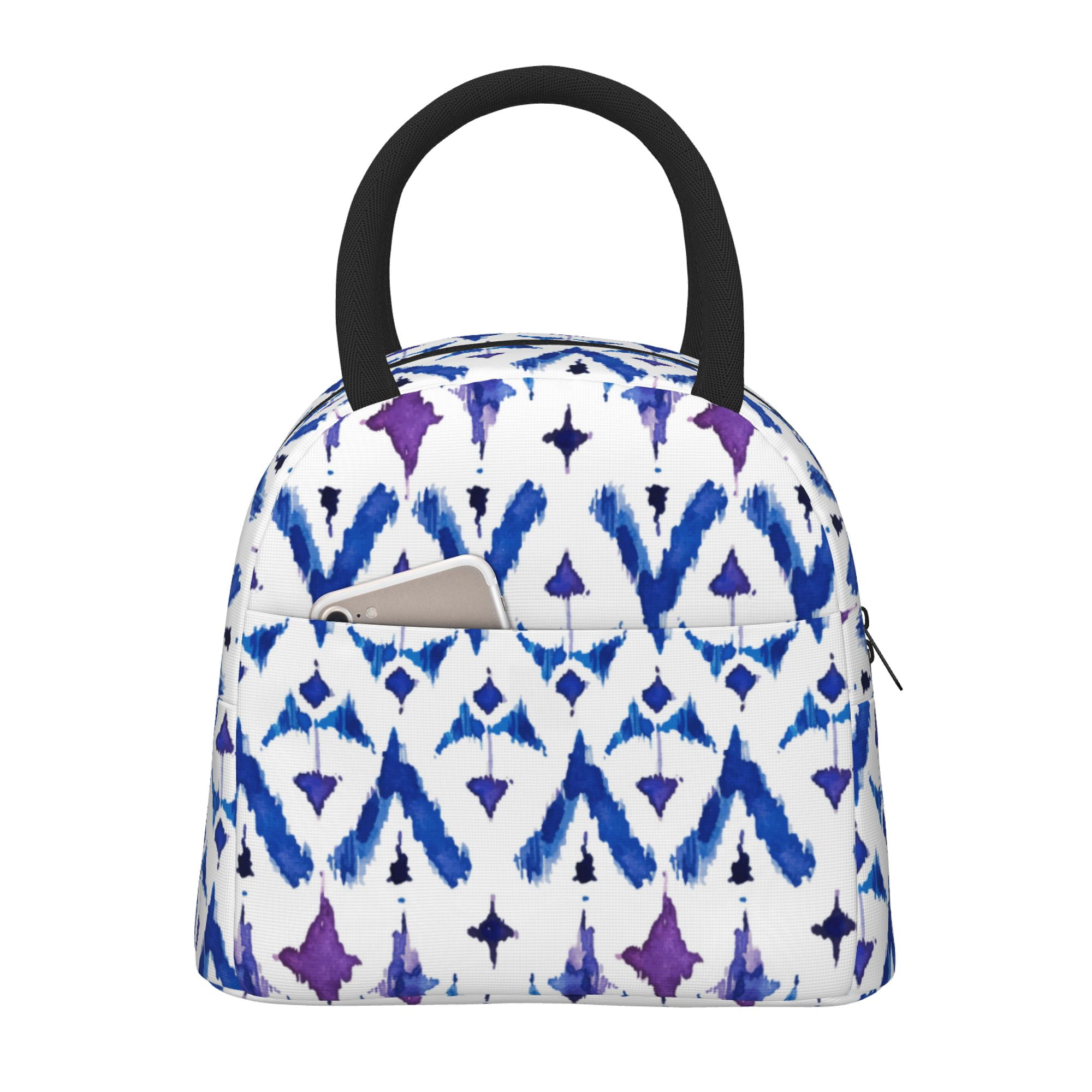 YFYANG Portable Waterproof Insulated Lunch Bag, Ikat Blue Watercolor ...