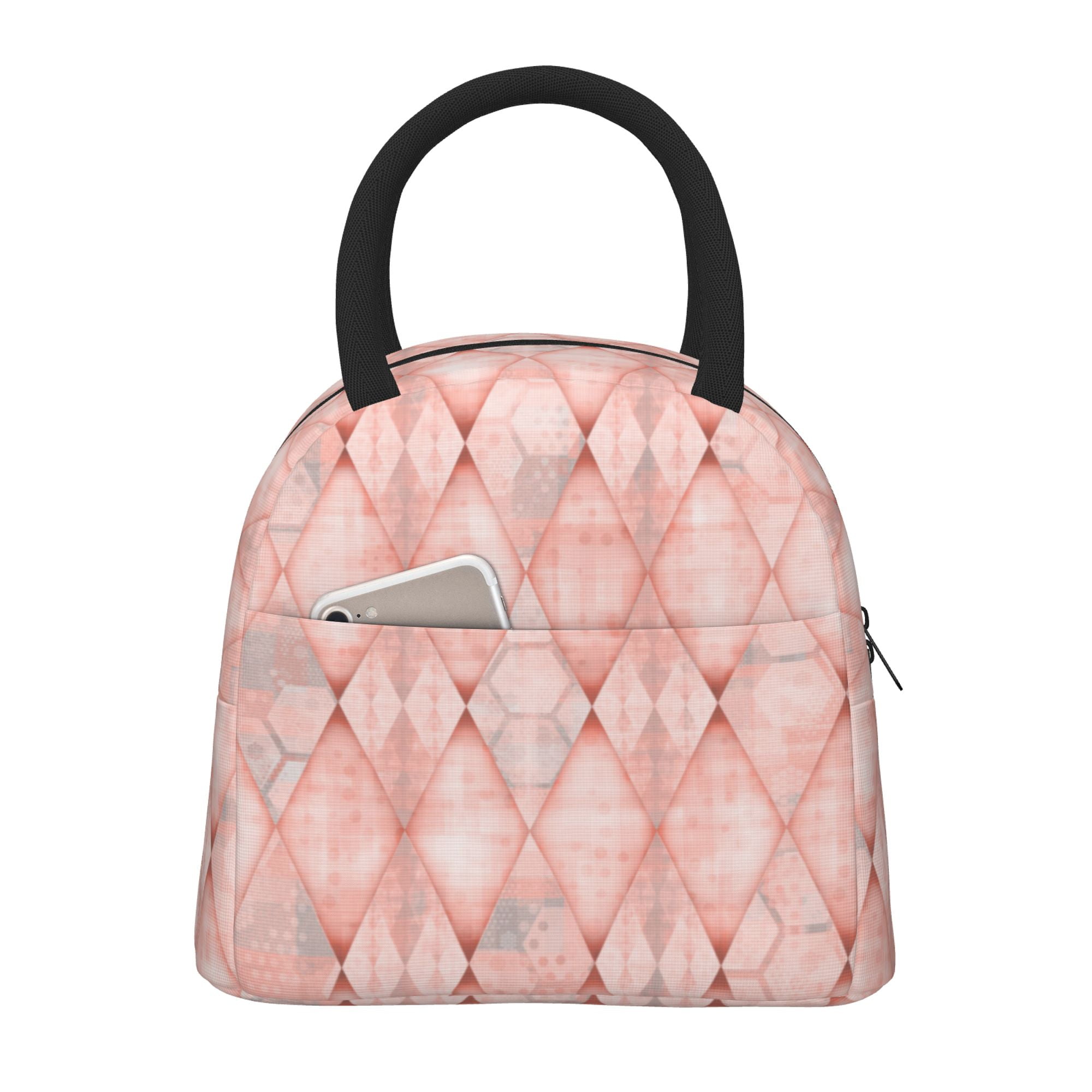 YFYANG Portable Waterproof Insulated Lunch Bag, Pink Diamond Pattern ...