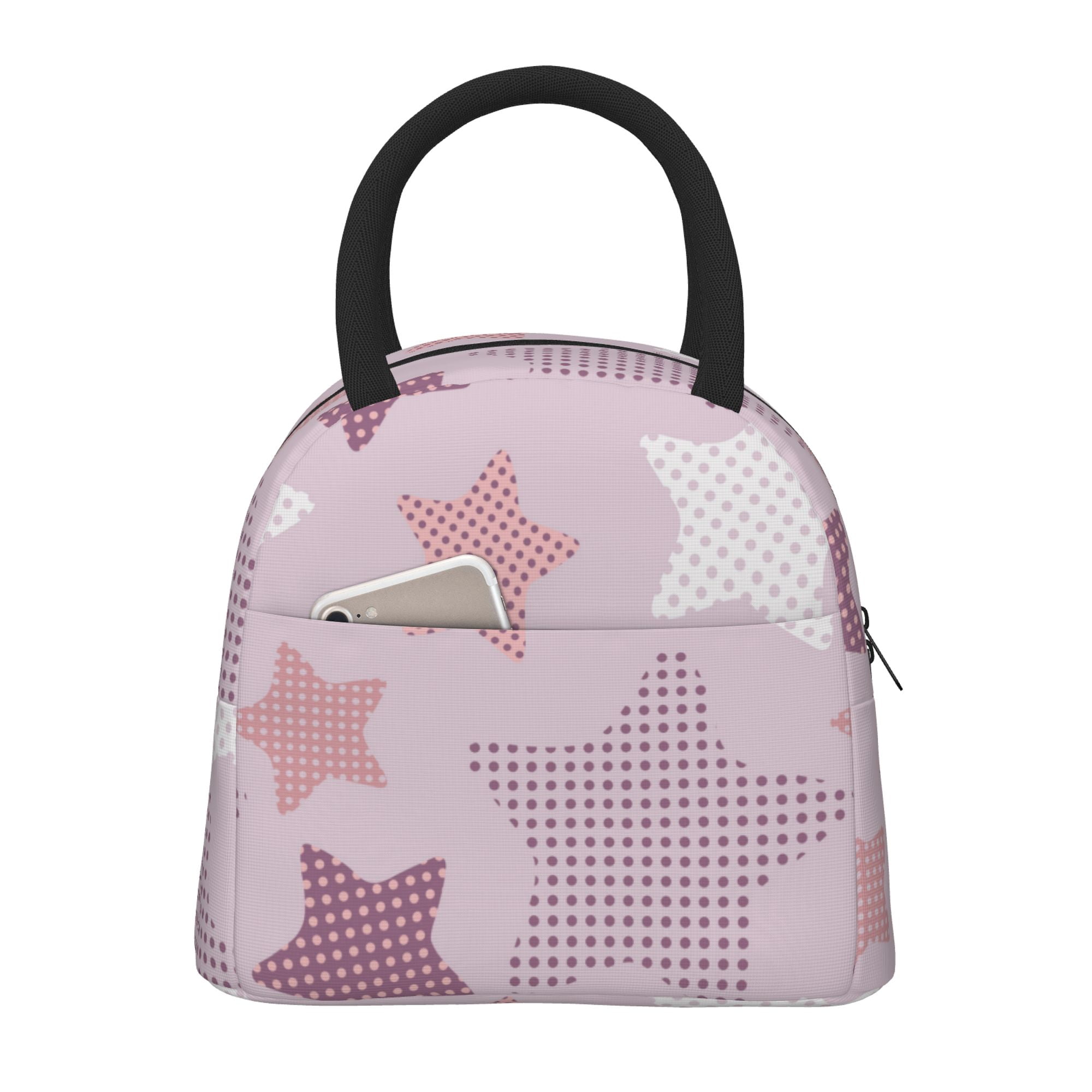 YFYANG Portable Waterproof Insulated Lunch Bag, Pink Star Texture ...