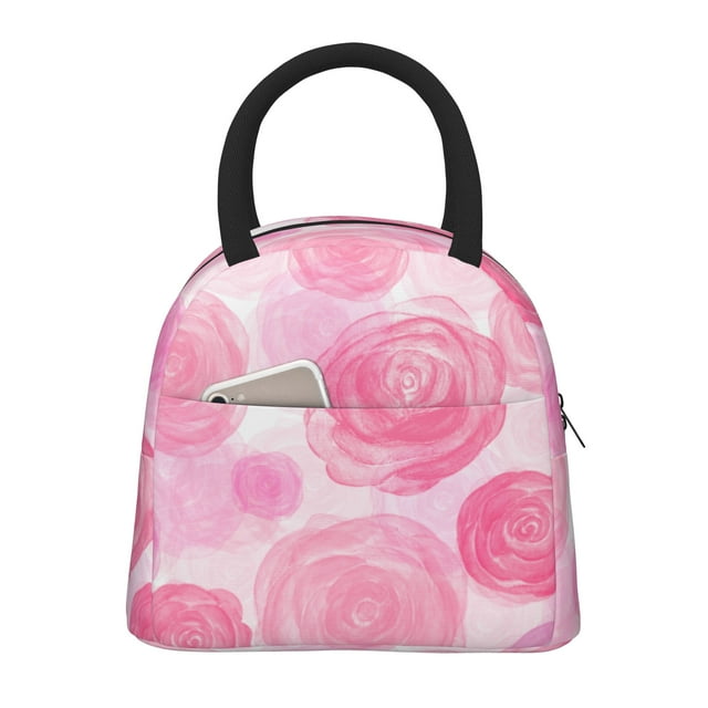 YFYANG Portable Waterproof Insulated Lunch Bag, Pink Watercolor Roses ...