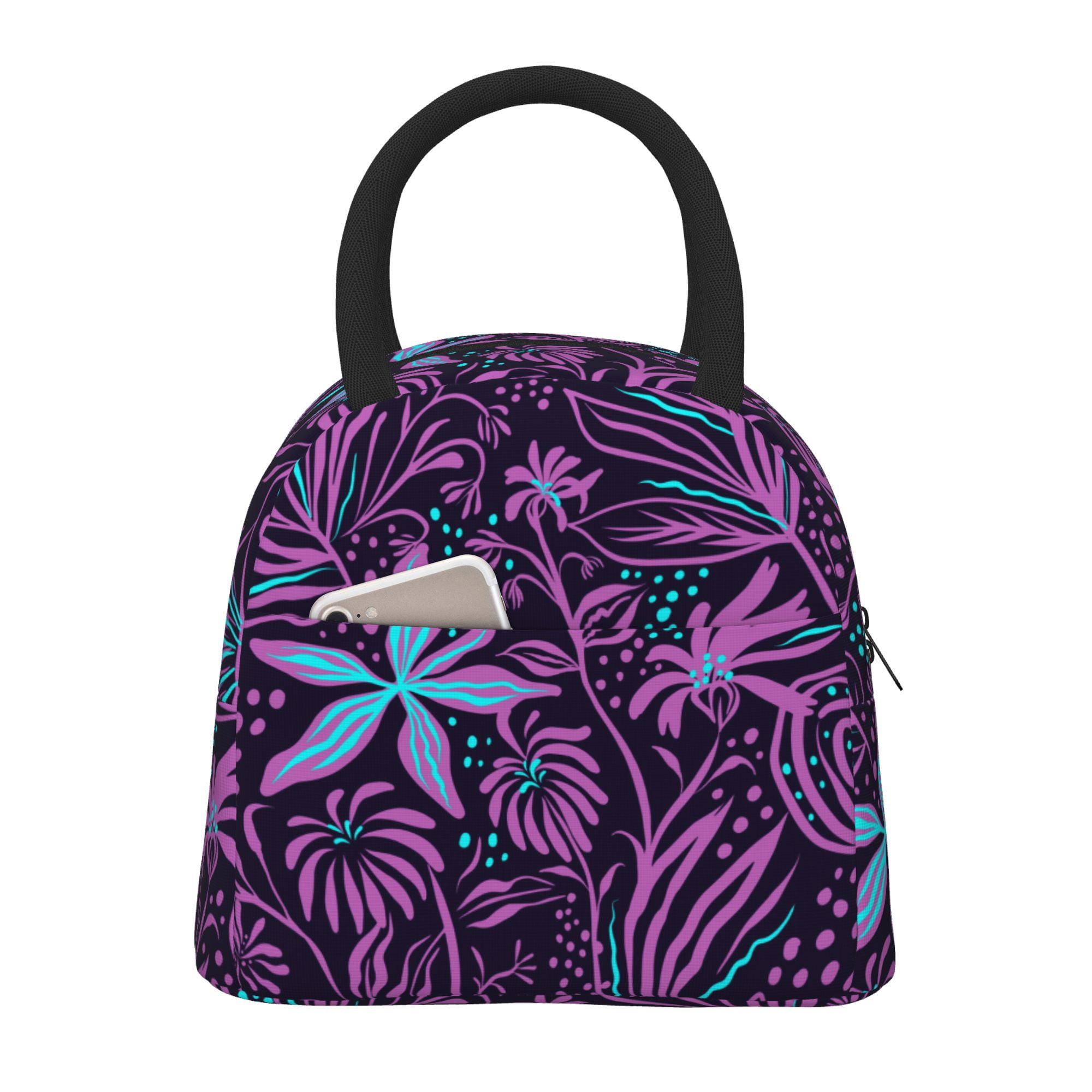 YFYANG Portable Waterproof Insulated Lunch Bag, Purple Flower Texture ...