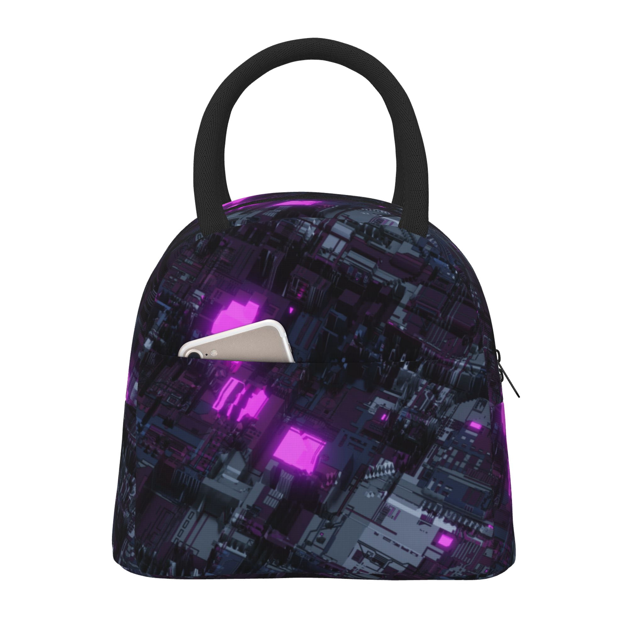 YFYANG Portable Waterproof Insulated Lunch Bag, Purple Sci-Fi Future ...