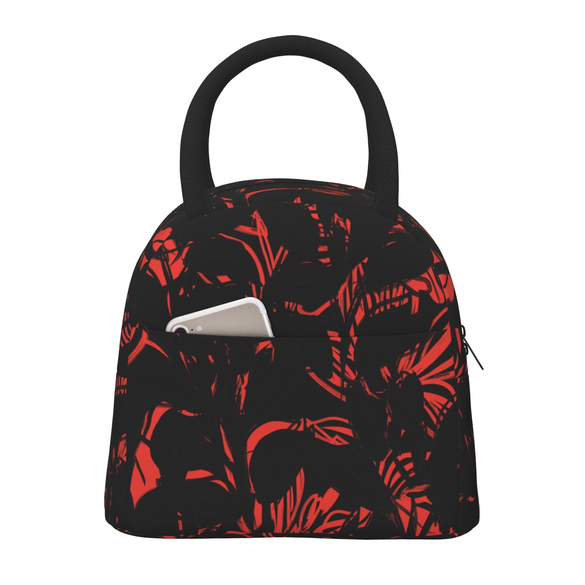 YFYANG Portable Waterproof Insulated Lunch Bag, Red Abstract Flower ...