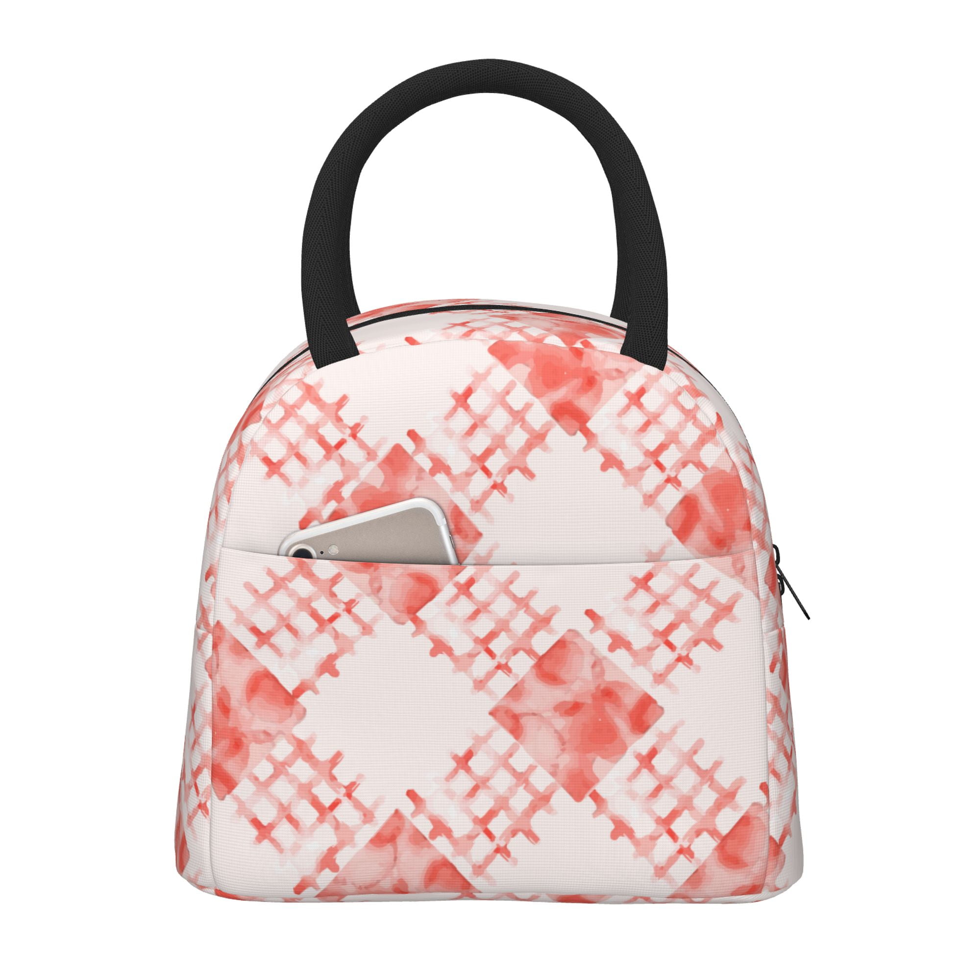 YFYANG Portable Waterproof Insulated Lunch Bag, Red Watercolor Plaid ...