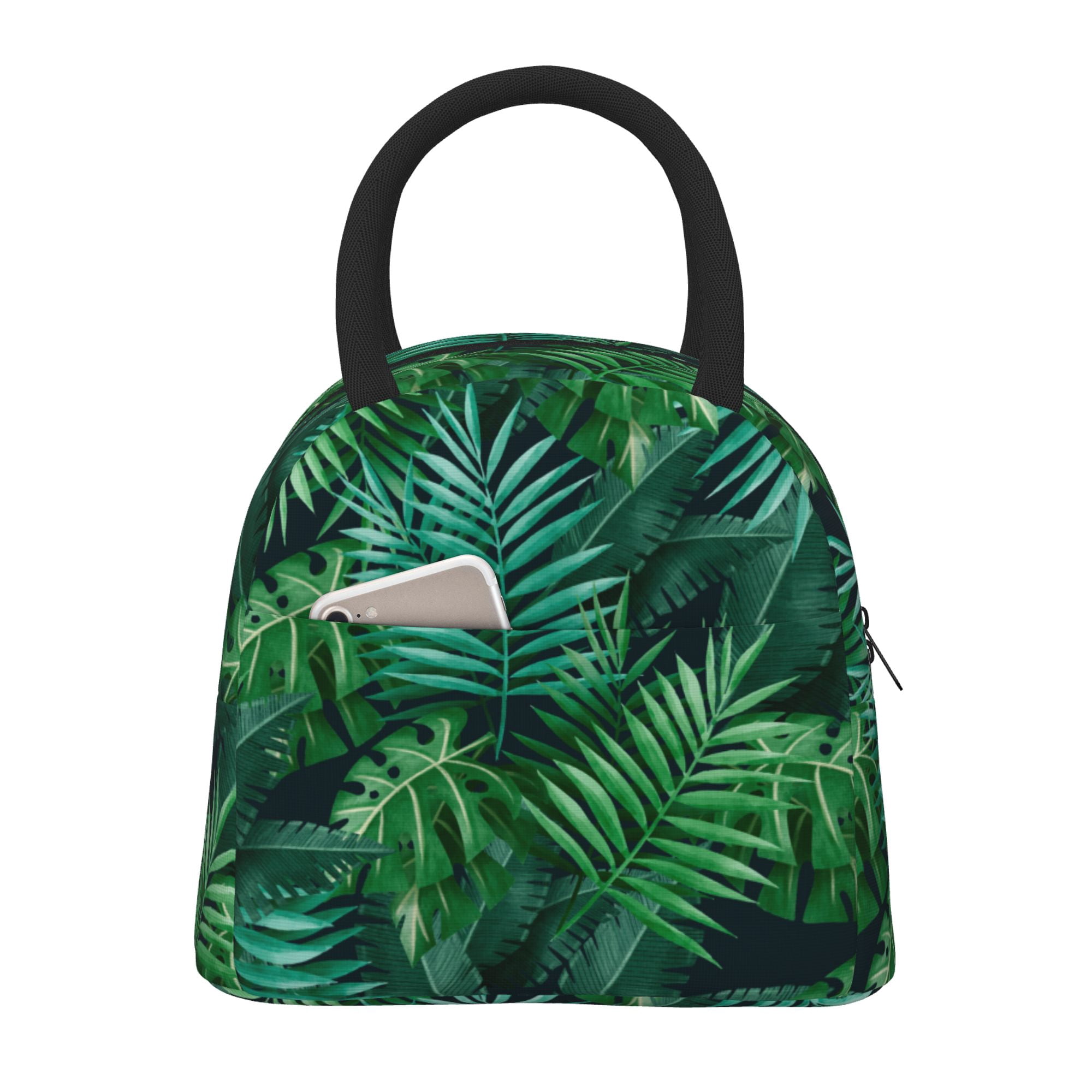 YFYANG Portable Waterproof Insulated Lunch Bag, Tropical Green Leaf ...